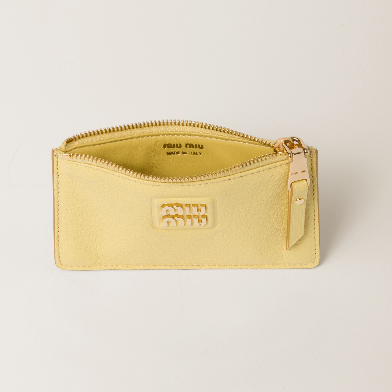 Lemon Yellow Madras Leather Envelope Wallet | Miu Miu