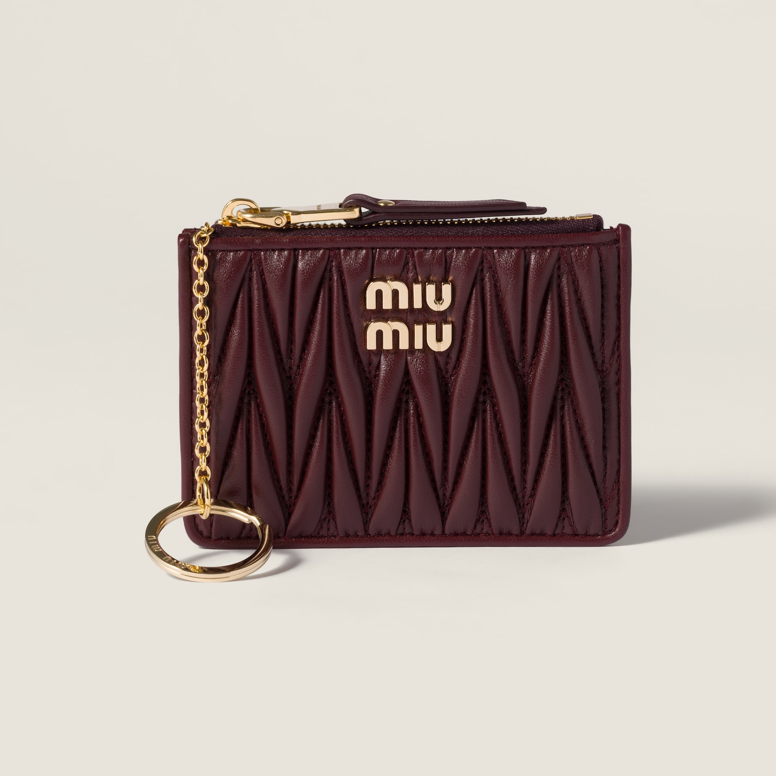 Burgundy Matelassé Nappa Leather Card Holder | Miu Miu - United States