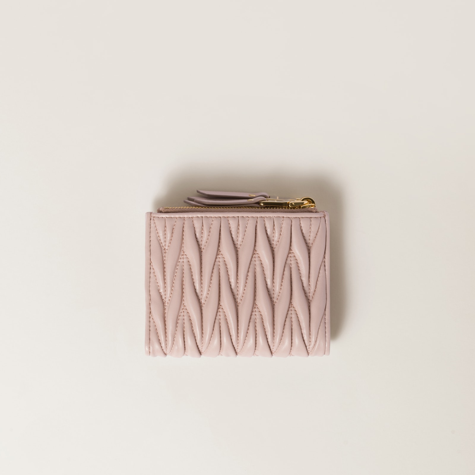 Powder Pink Small Wallet In Matelassé Nappa Leather | Miu Miu
