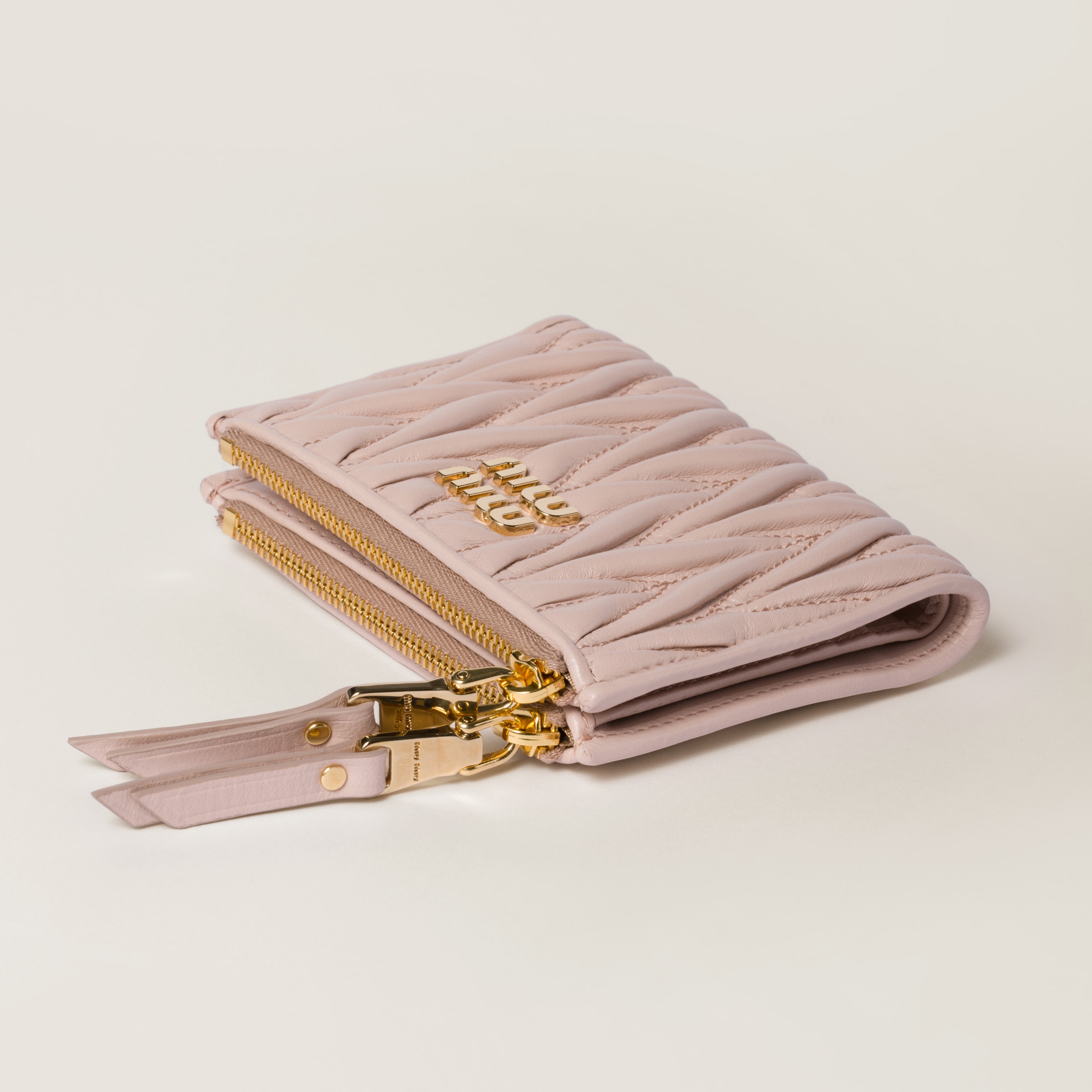 Powder Pink Small Wallet In Matelassé Nappa Leather | Miu Miu
