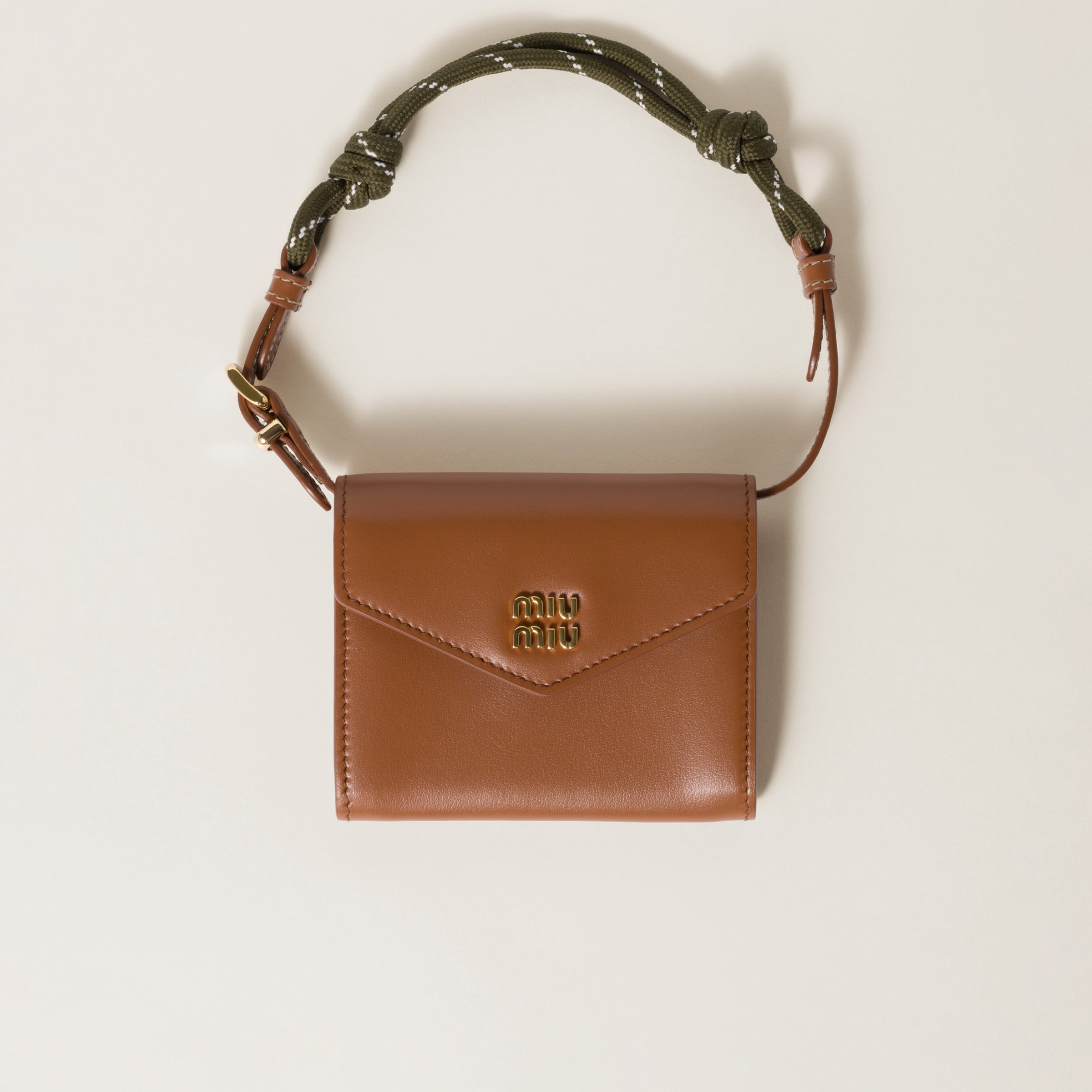 Cognac/forest Green Leather Shoulder Wallet | Miu Miu