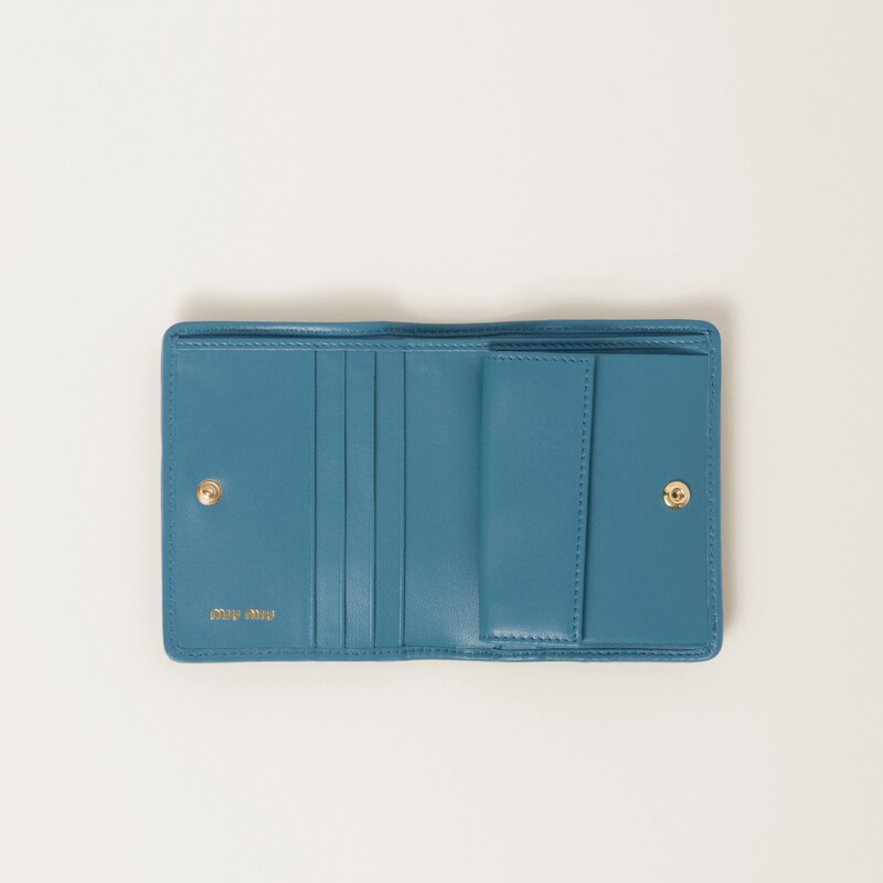 Marina Blue Small Matelassé Nappa Leather Wallet | Miu Miu