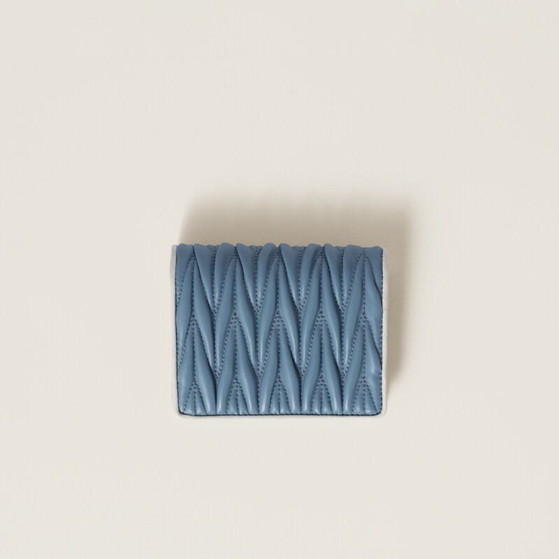 Astral Blue/white Small Matelassé Nappa Leather Wallet | Miu Miu