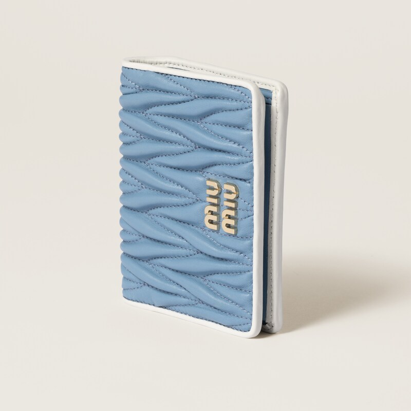 Astral Blue/white Small Matelassé Nappa Leather Wallet | Miu Miu