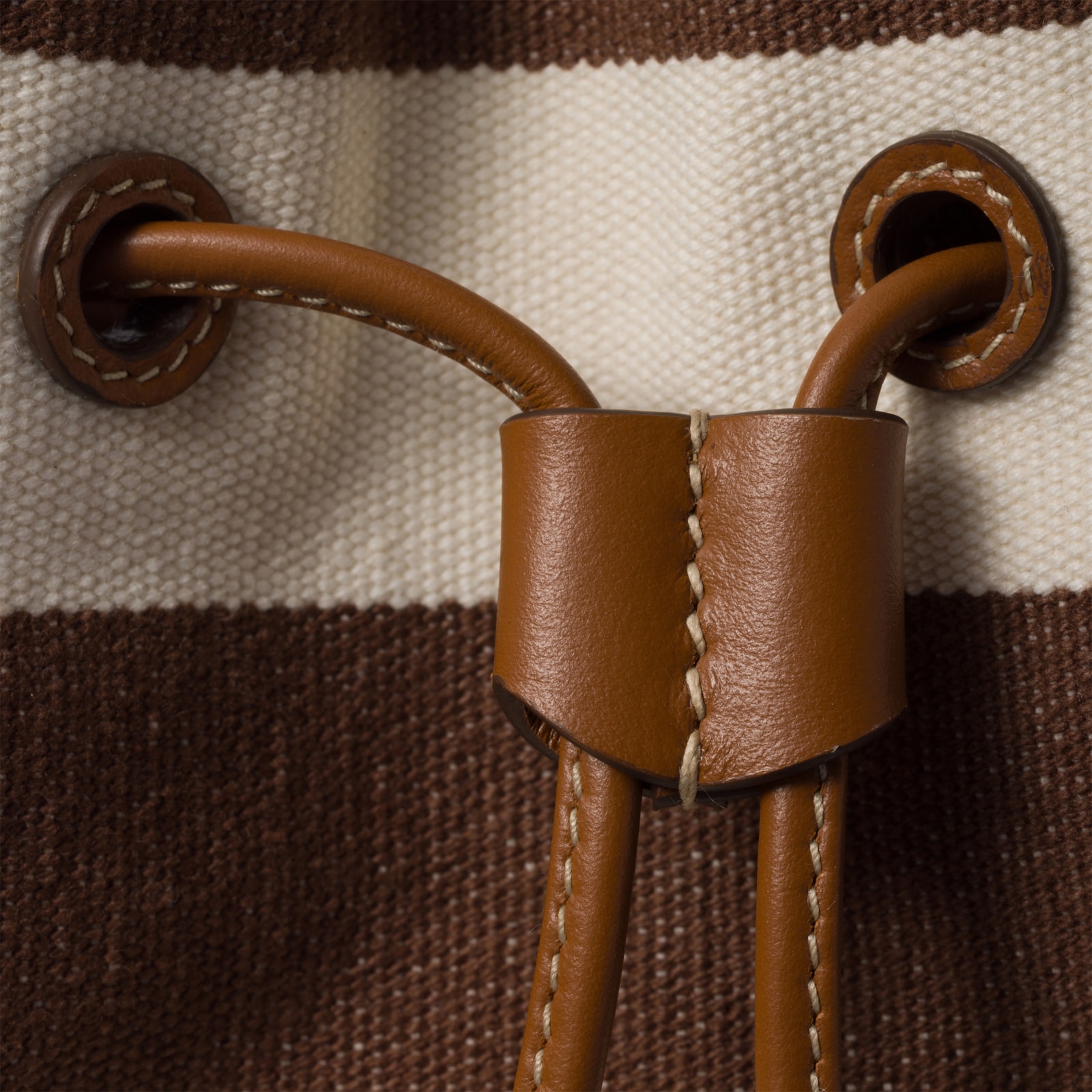 Cocoa Brown/natural Striped Fabric Drawstring Pouch | Miu Miu