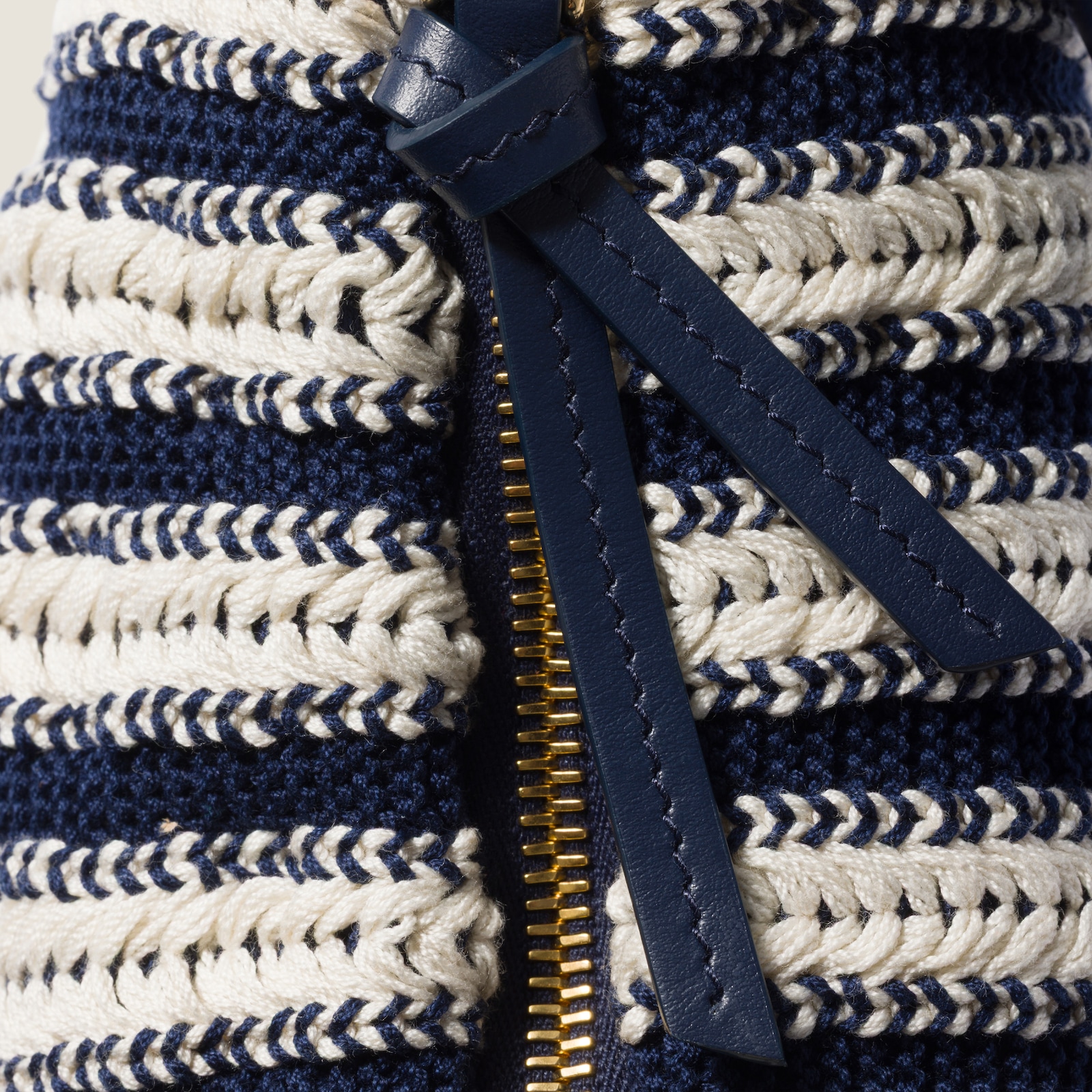 Blue/chalk White Spirit Crochet And Leather Pouch | Miu Miu