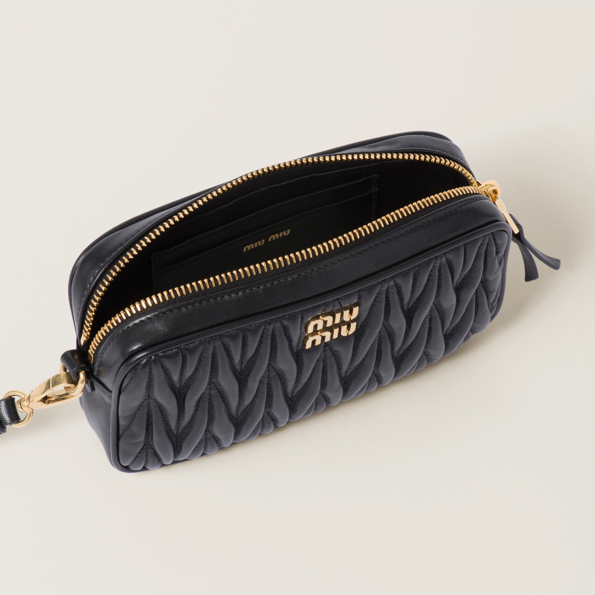 Black Matelassé Nappa Leather Pouch | Miu Miu