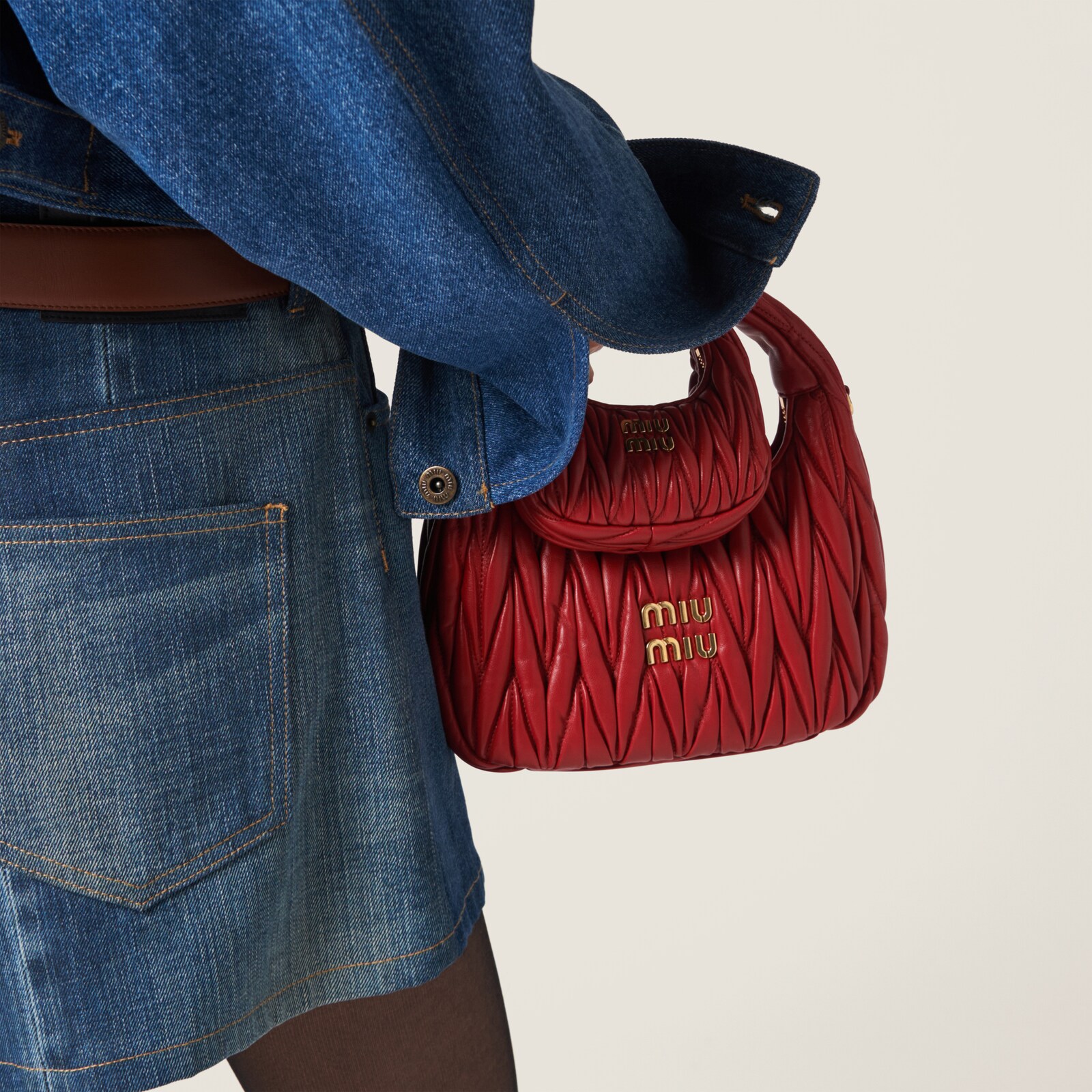 Red Wander Matelassé Nappa Leather Micro Hobo Bag | Miu Miu