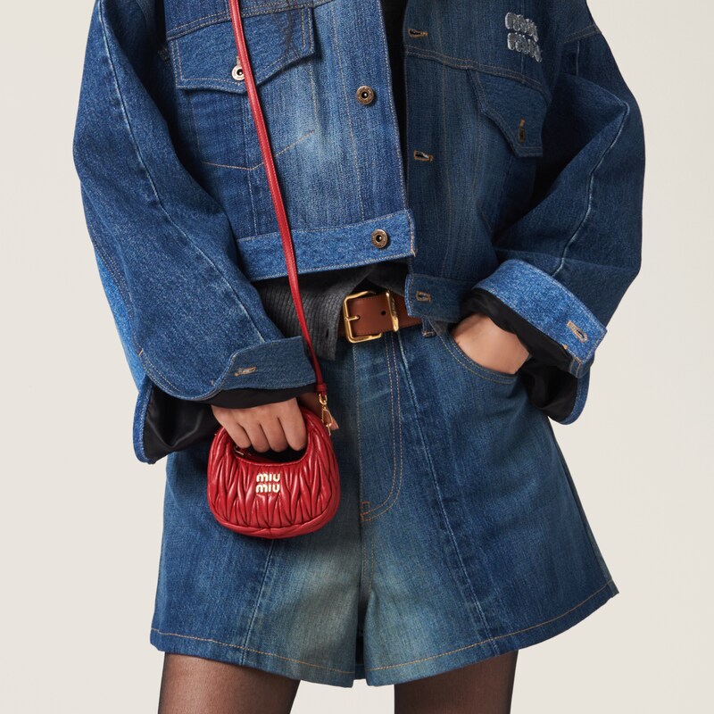 Red Wander Matelassé Nappa Leather Micro Hobo Bag | Miu Miu