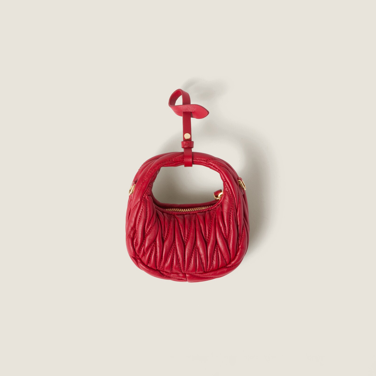 Red Wander Matelassé Nappa Leather Micro Hobo Bag | Miu Miu