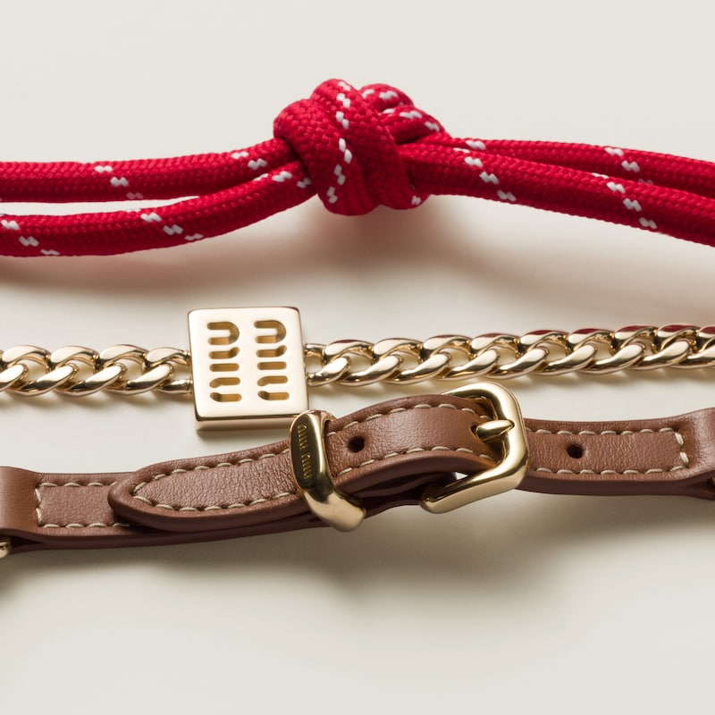 Accessoire En Cuir, Corde Et Métal Cognac/rouge | Miu Miu