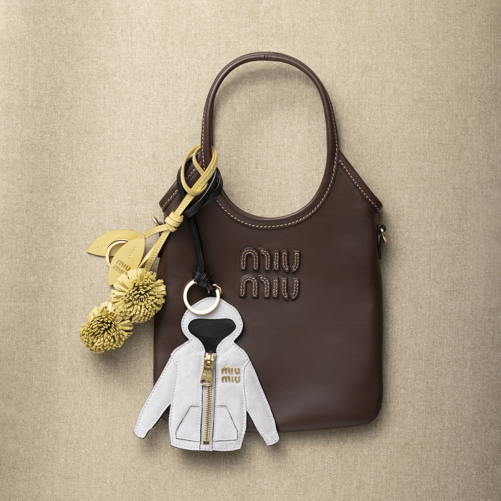Grey Trick Leather Keyring | Miu Miu