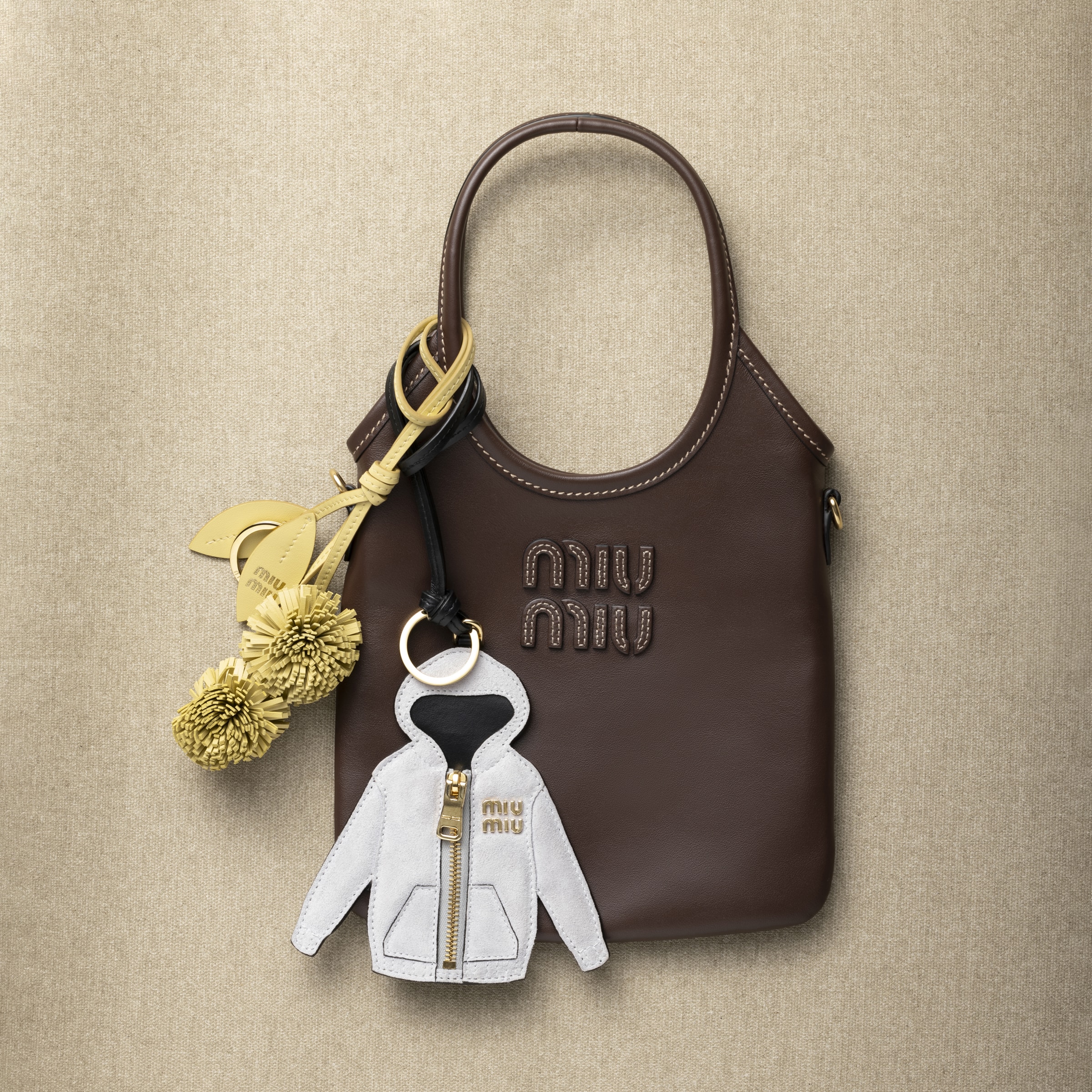 Grey Trick Leather Keyring | Miu Miu