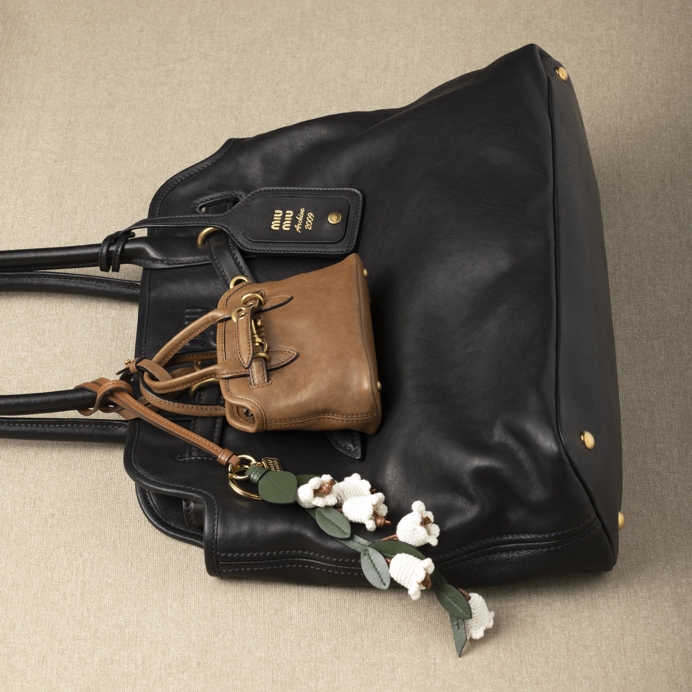 White Trick Leather Keyring | Miu Miu