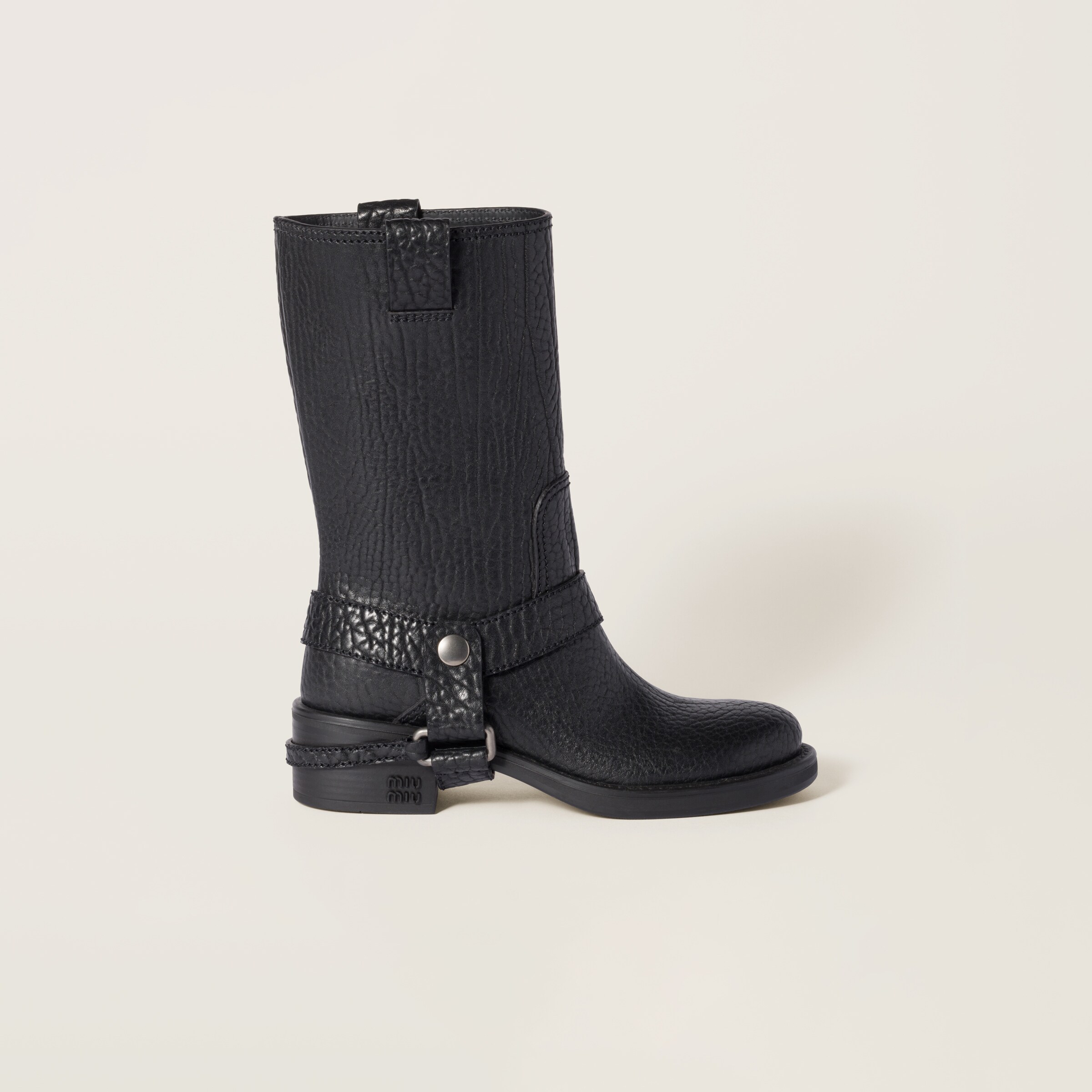 Botas De Motorista En Piel De Becerro Negro | Miu Miu