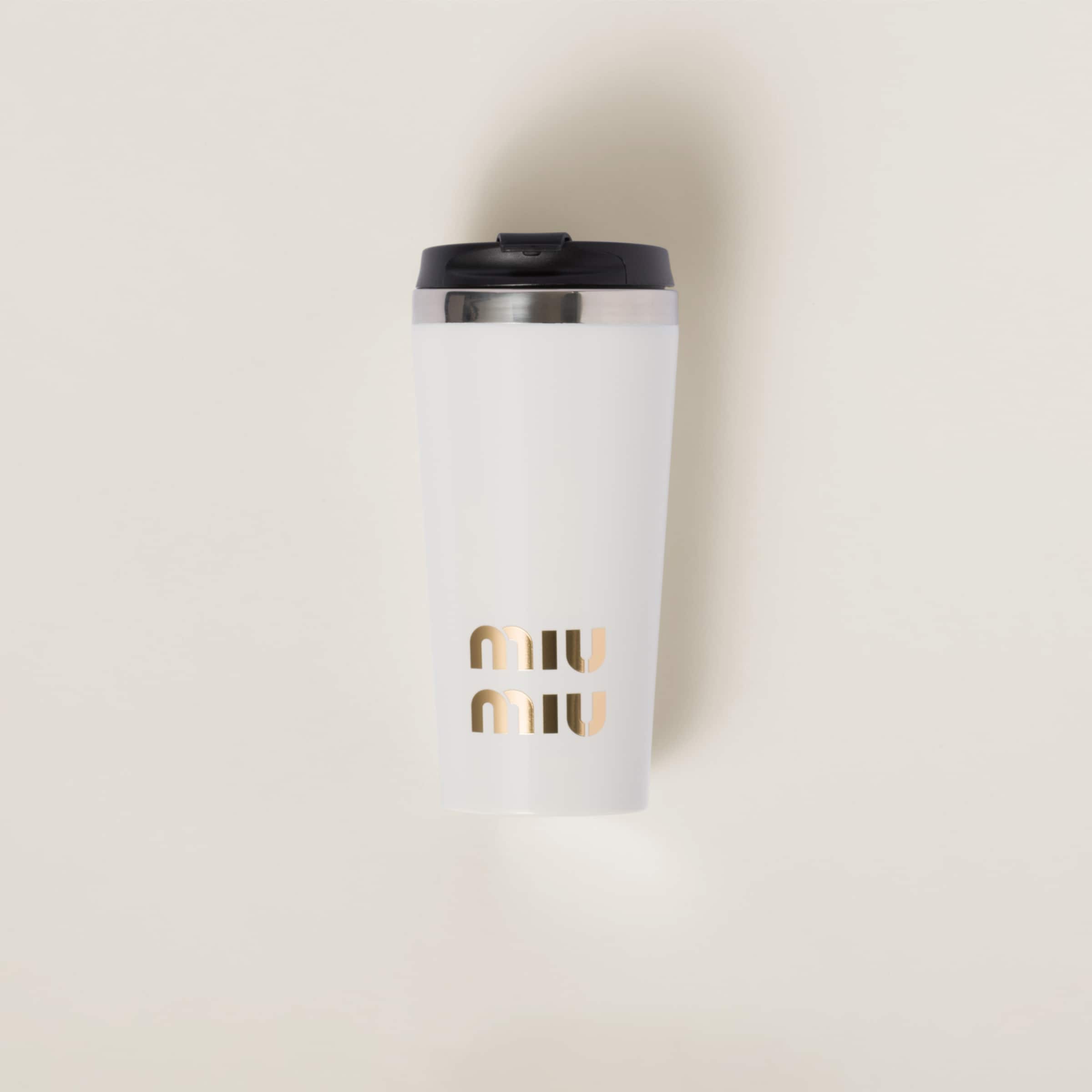 White/platinum Stainless Steel Thermal Cup, 450 Ml | Miu Miu