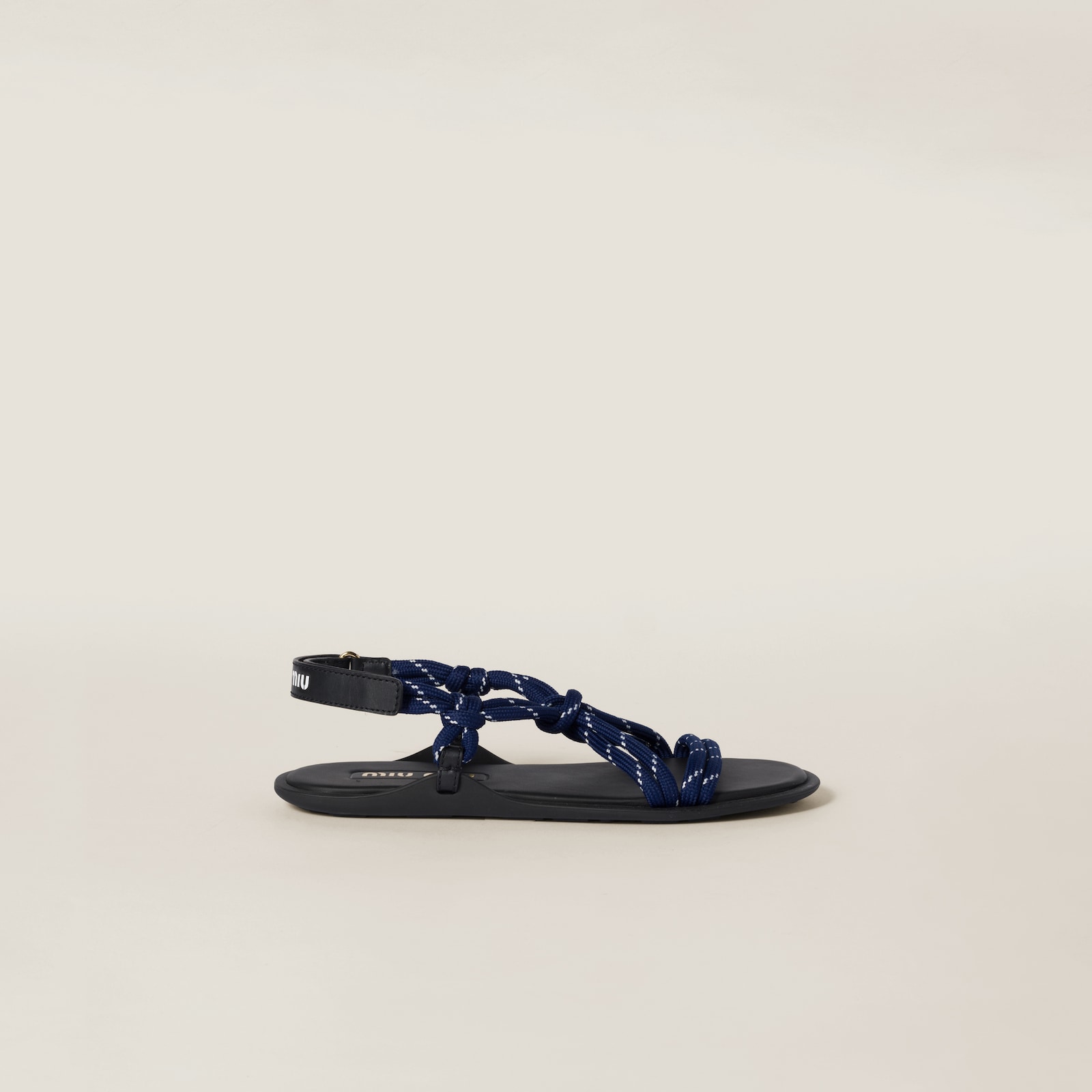 Baltic Blue Riviere Cord And Leather Sandals | Miu Miu