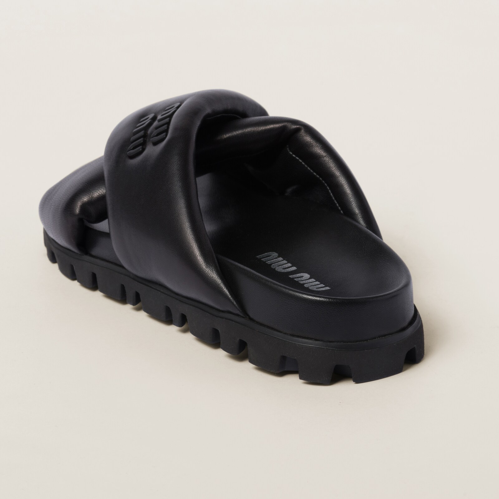 Black Leather Slides | Miu Miu