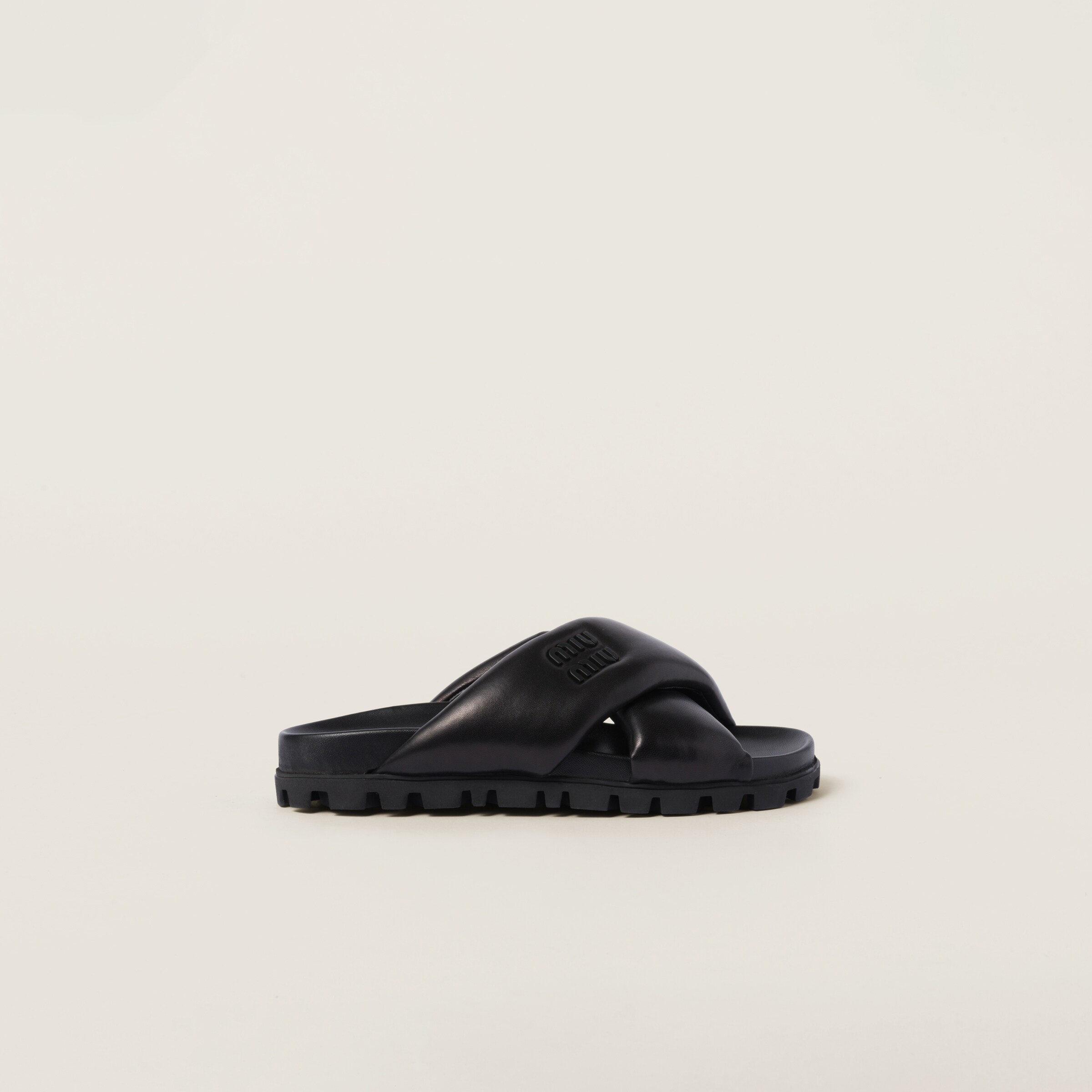 Black Leather Slides | Miu Miu
