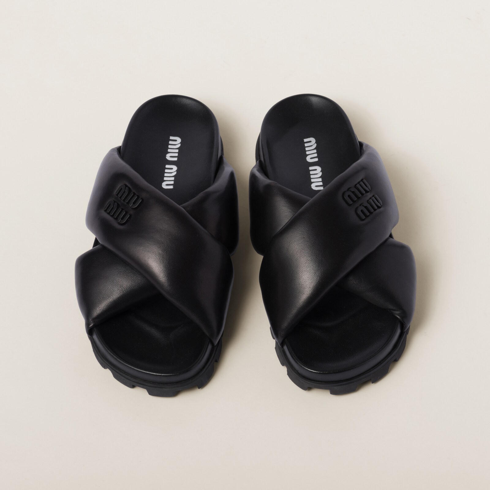 Black Leather Slides | Miu Miu