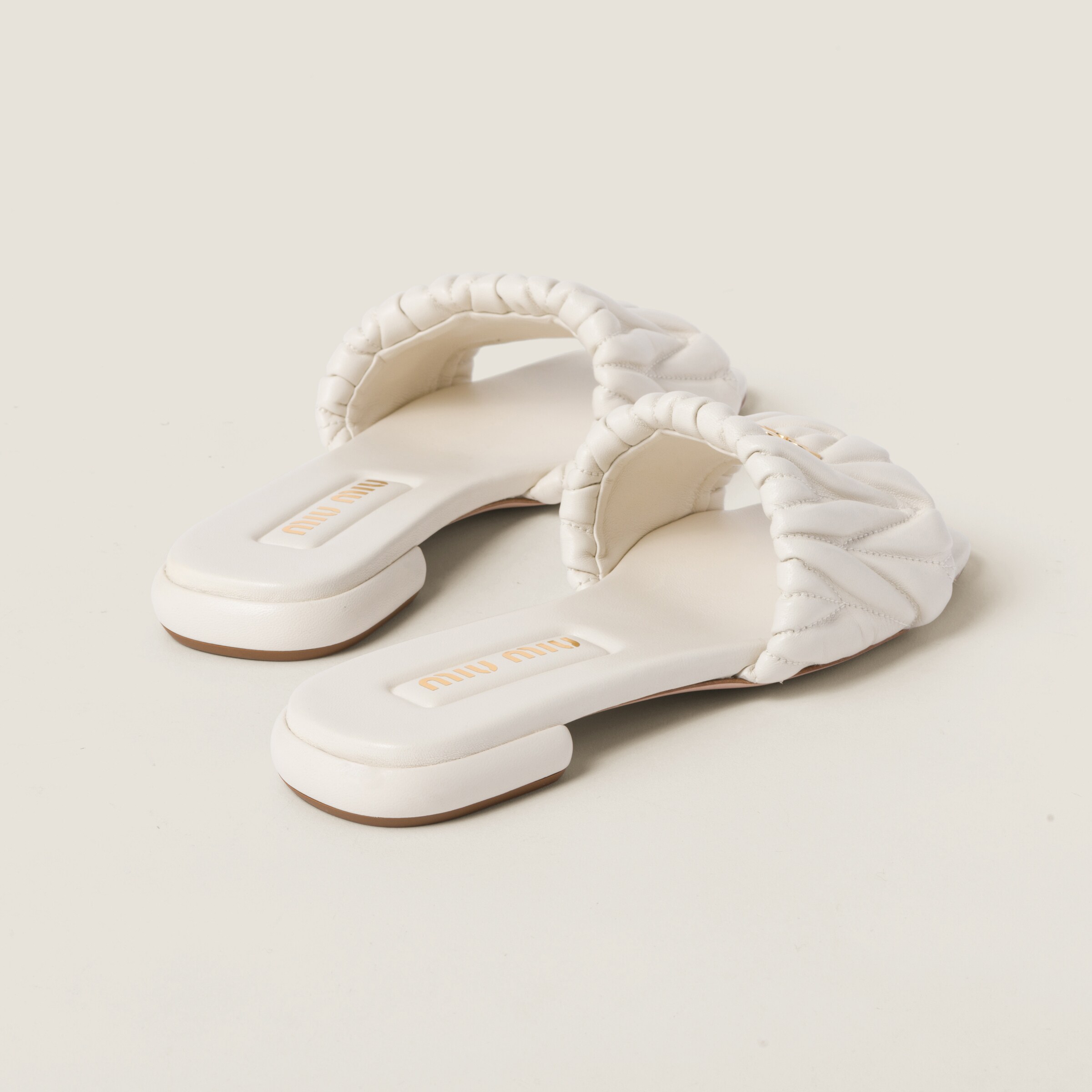 White Matelassé Nappa Leather Slides | Miu Miu