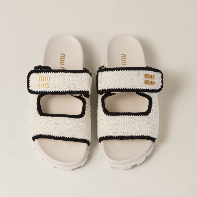 Ivory/black Crochet Knit Slides | Miu Miu