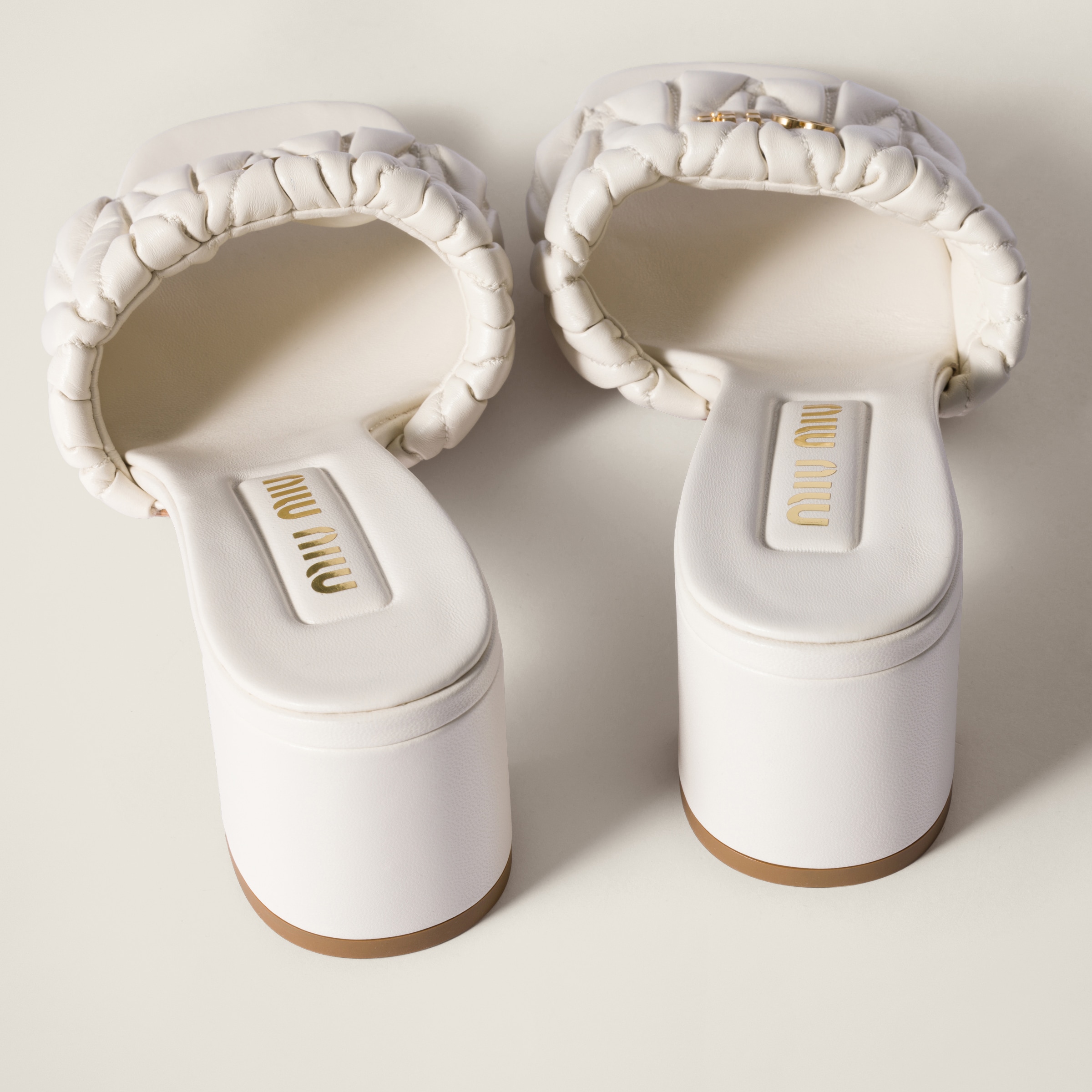 White Matelassé Nappa Leather Slides | Miu Miu