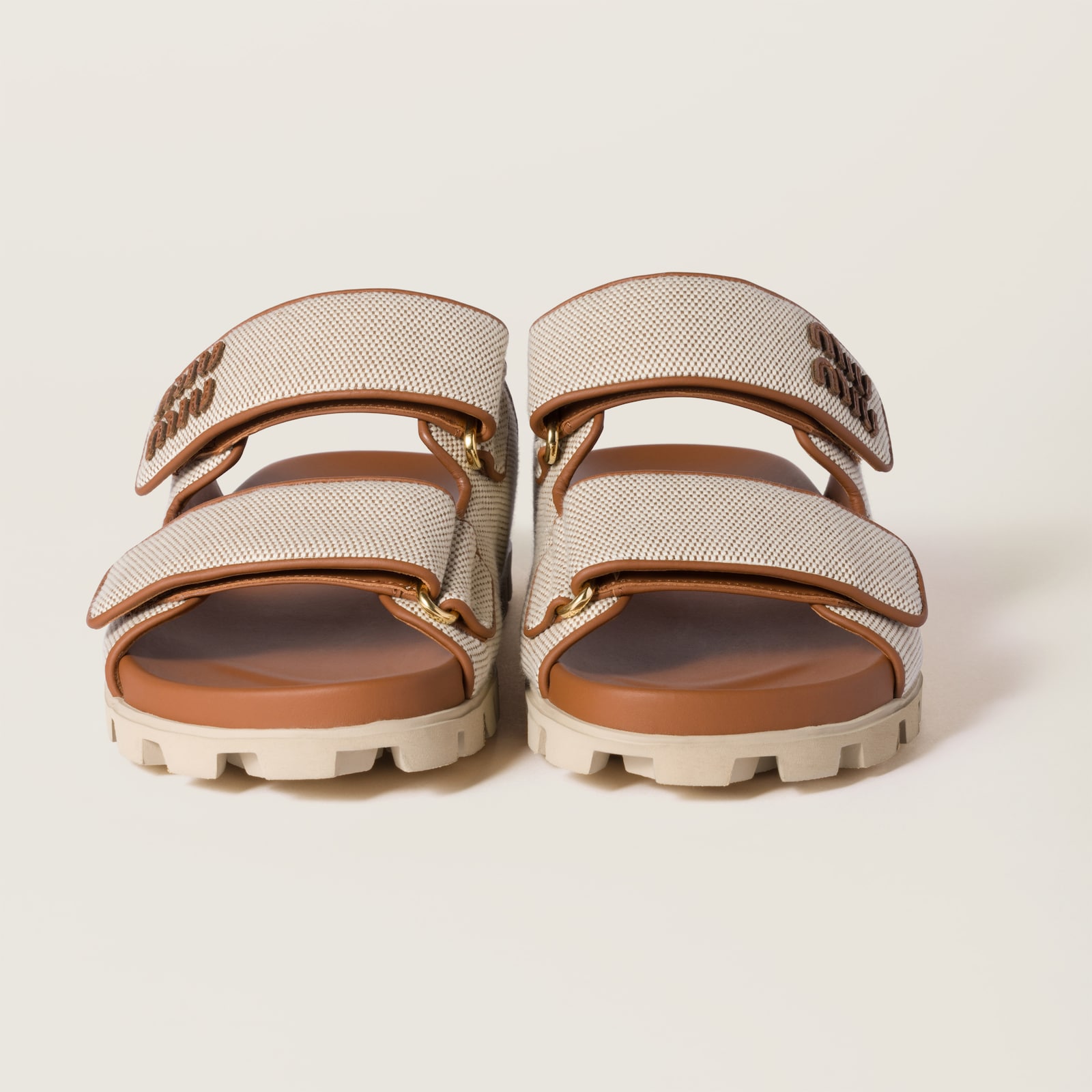 Beige/brandy Canvas Slides | Miu Miu - United States