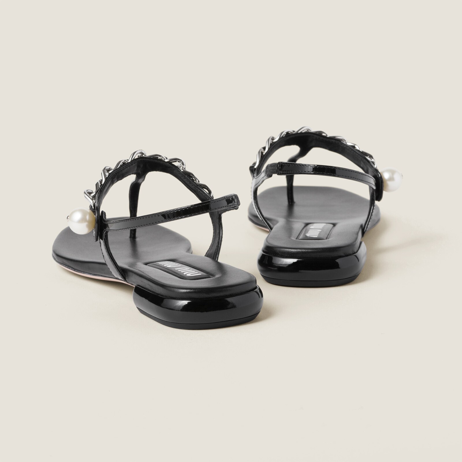 Tongs En Cuir Verni Noir | Miu Miu