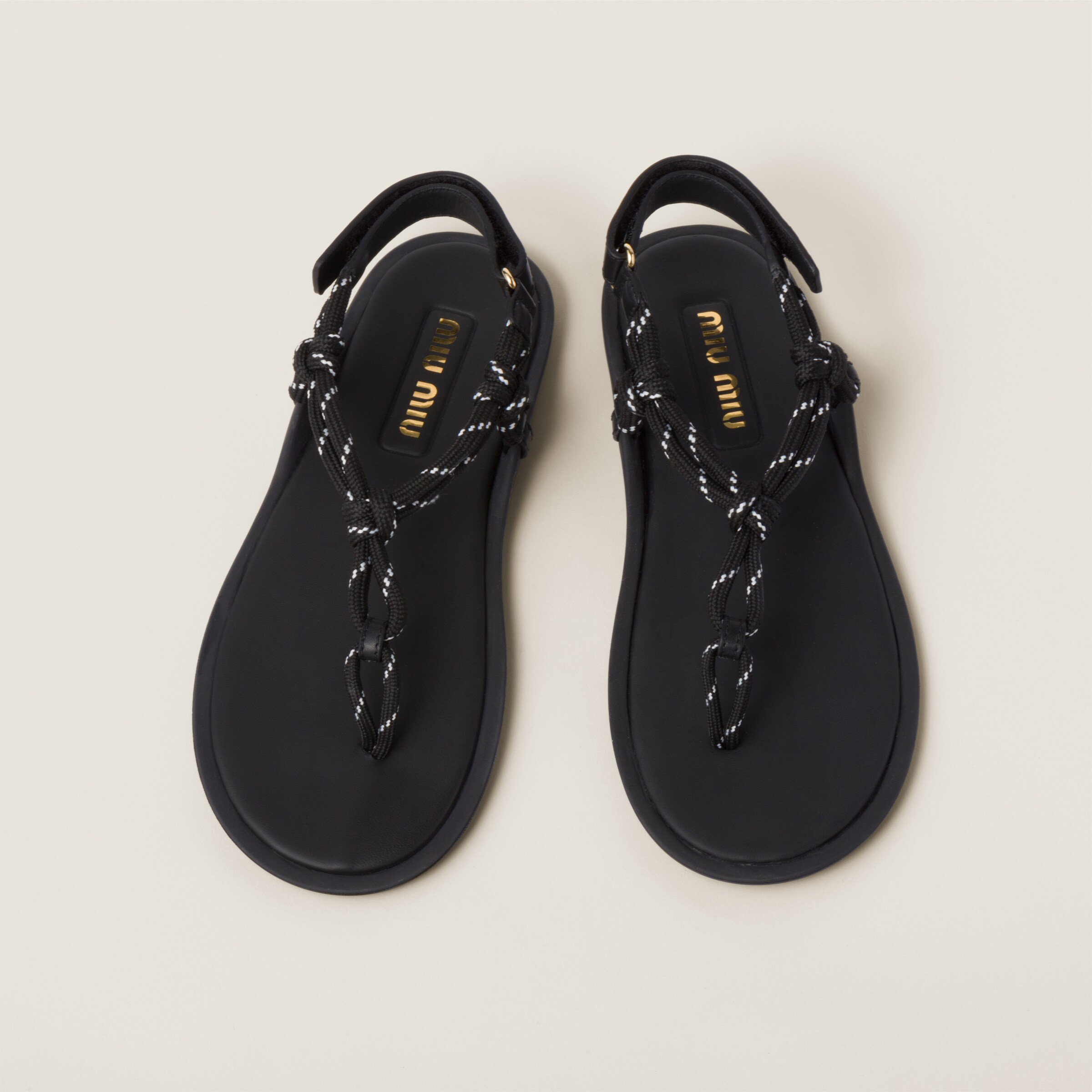 Black Riviere Cord And Leather Sandals | Miu Miu