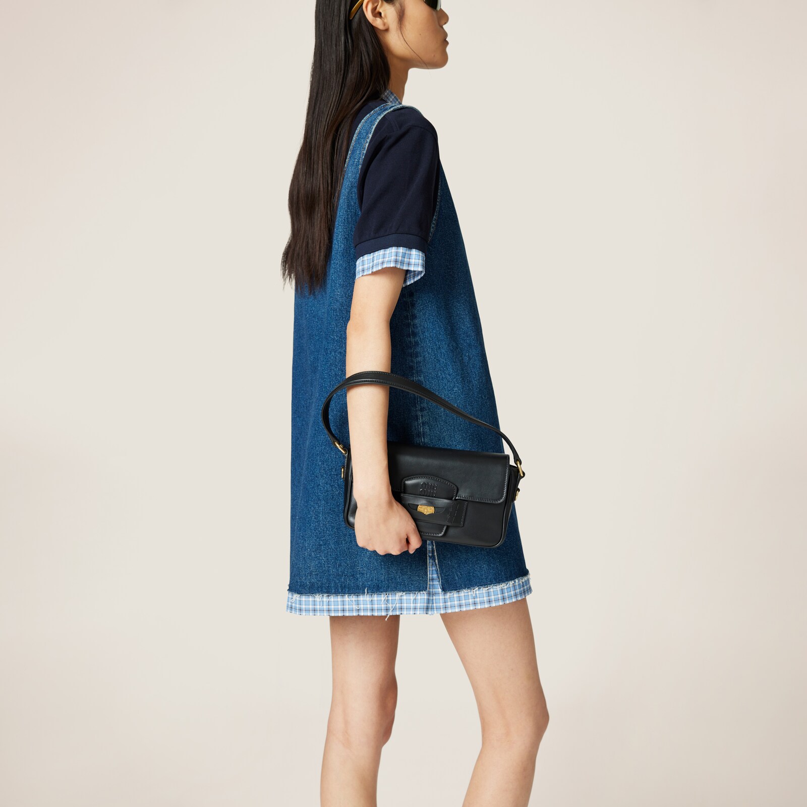 Navy Washed Denim Mini-dress | Miu Miu
