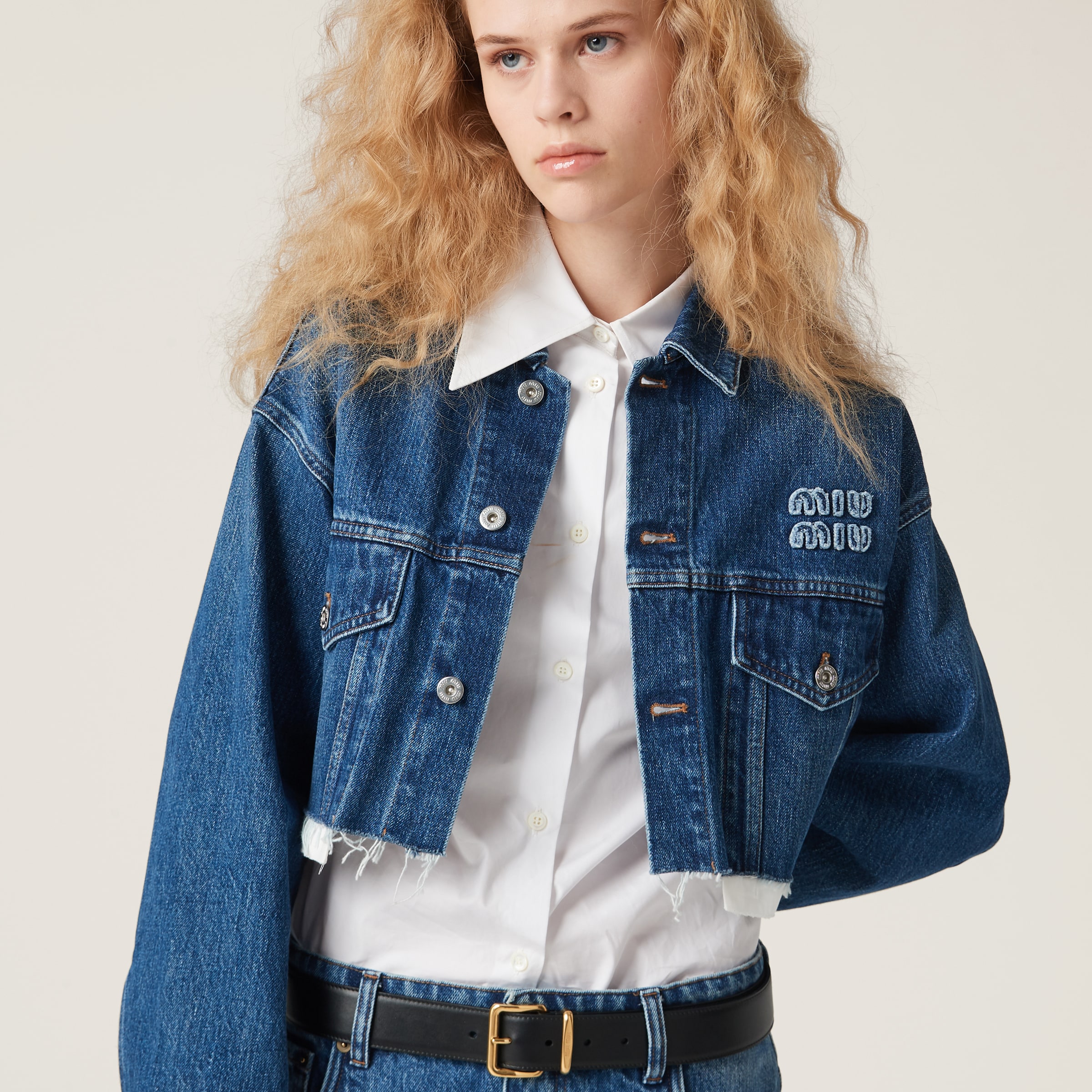 Navy Denim Blouson Jacket | Miu Miu