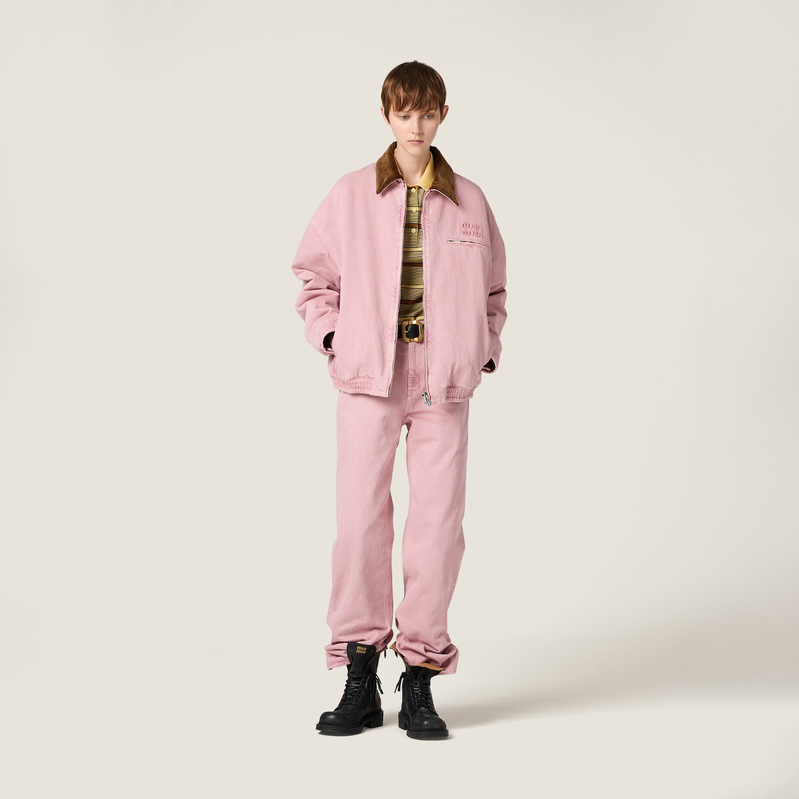 Pink Padded Denim Blouson Jacket | Miu Miu - United States