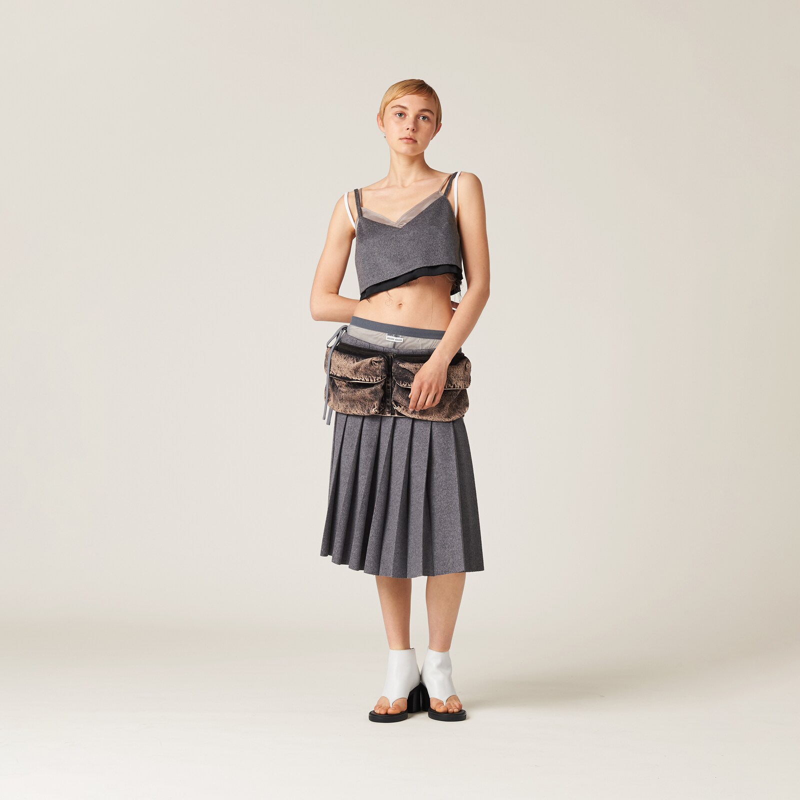 Black Marbleized Denim Peplum Belt | Miu Miu