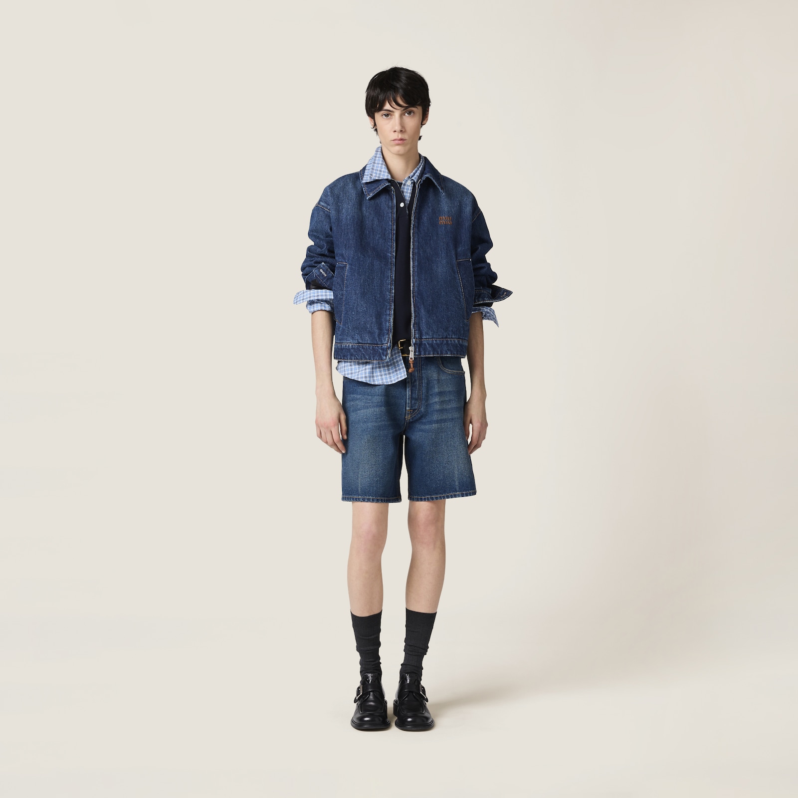 워싱 데님 버뮤다 블루 | Miu Miu