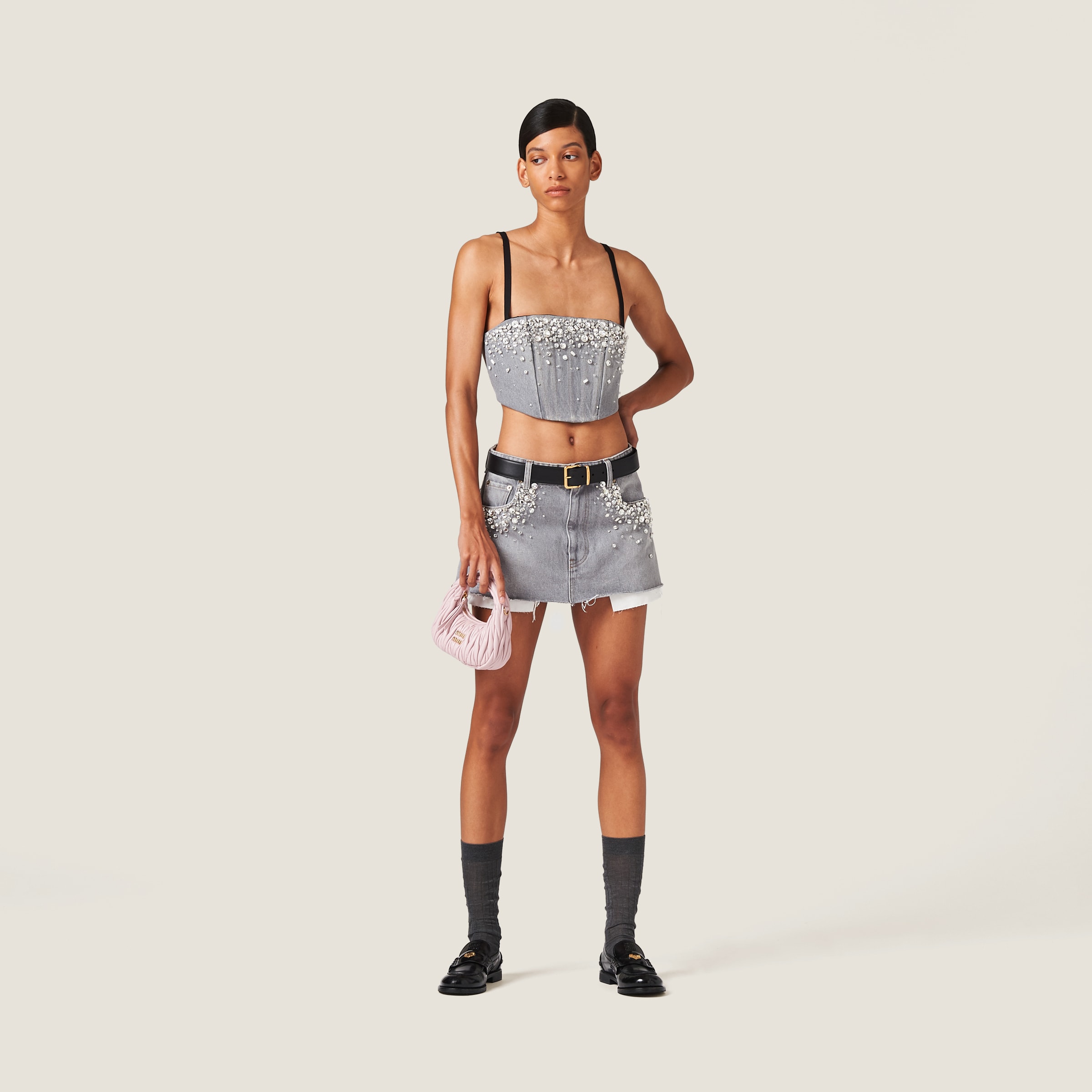 Grey Denim Top | Miu Miu - United States