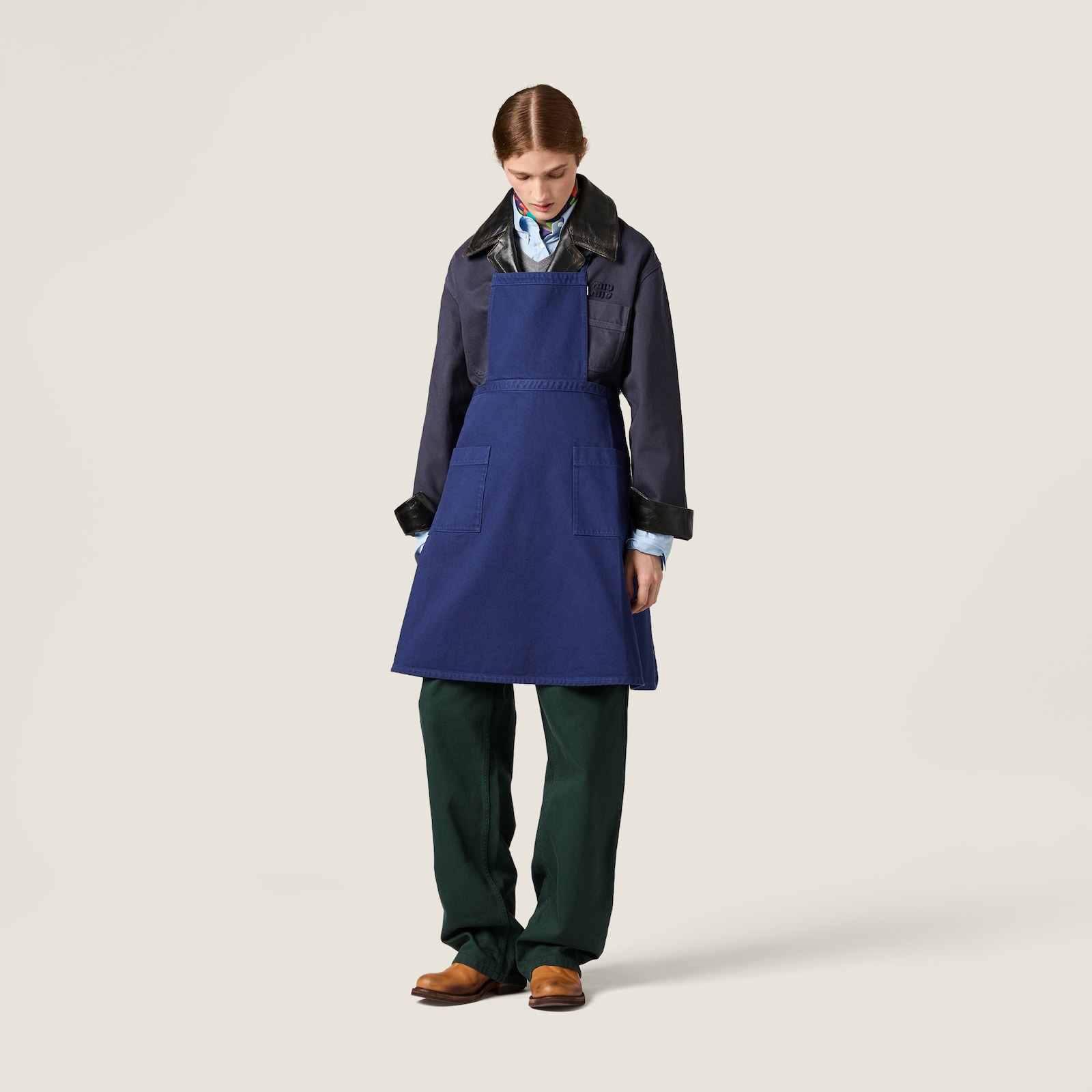 Ink Blue Garment-dyed Gabardine Apron | Miu Miu - United Kingdom