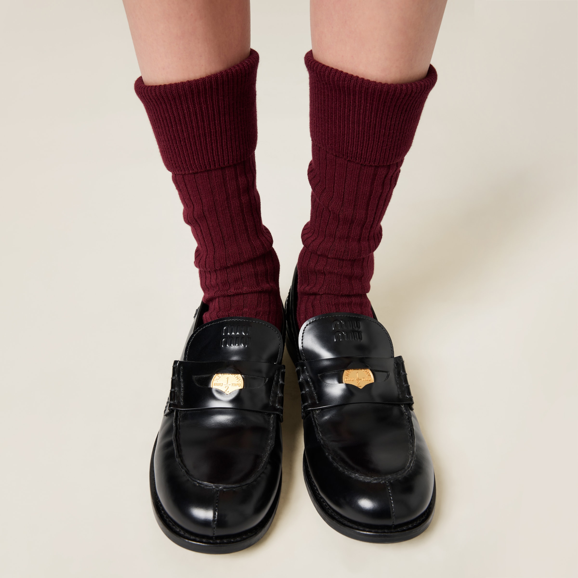 Amaranth Red/maize Yellow Ribbed Knit Socks | Miu Miu