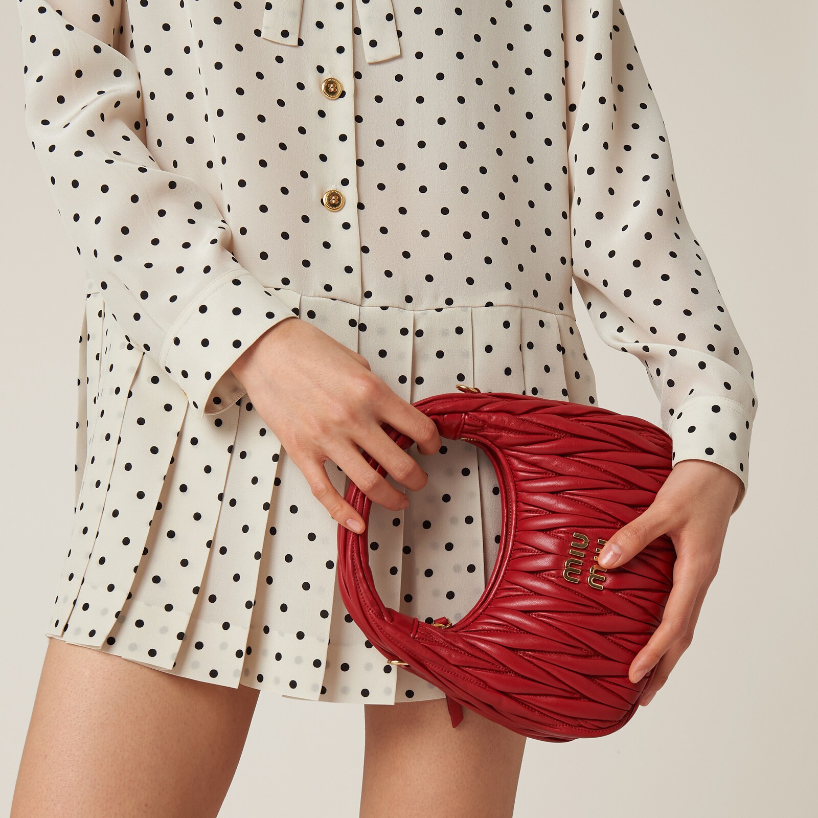 Ivory/black Printed Crepe De Chine Dress | Miu Miu