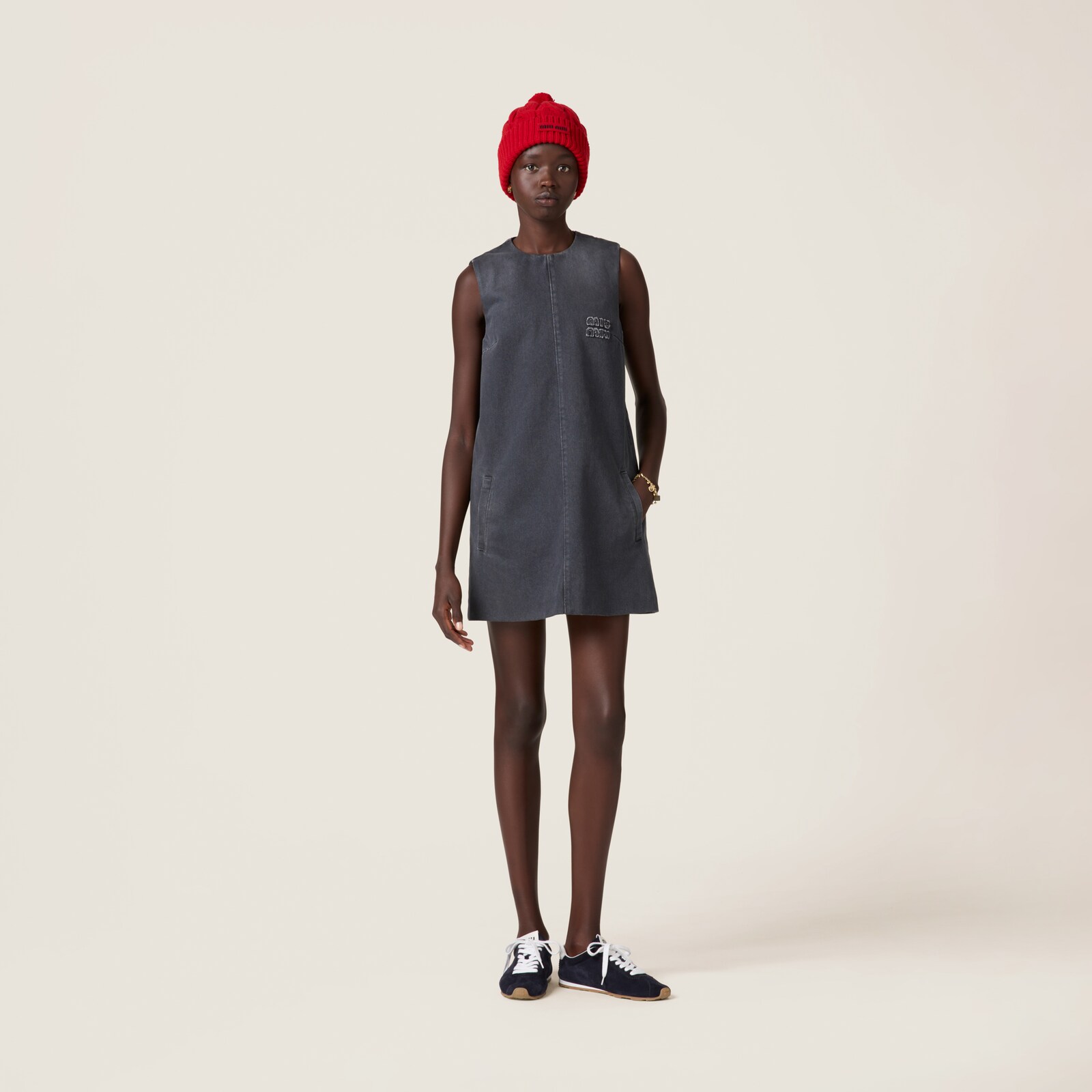 Grey Drill Mini-dress | Miu Miu