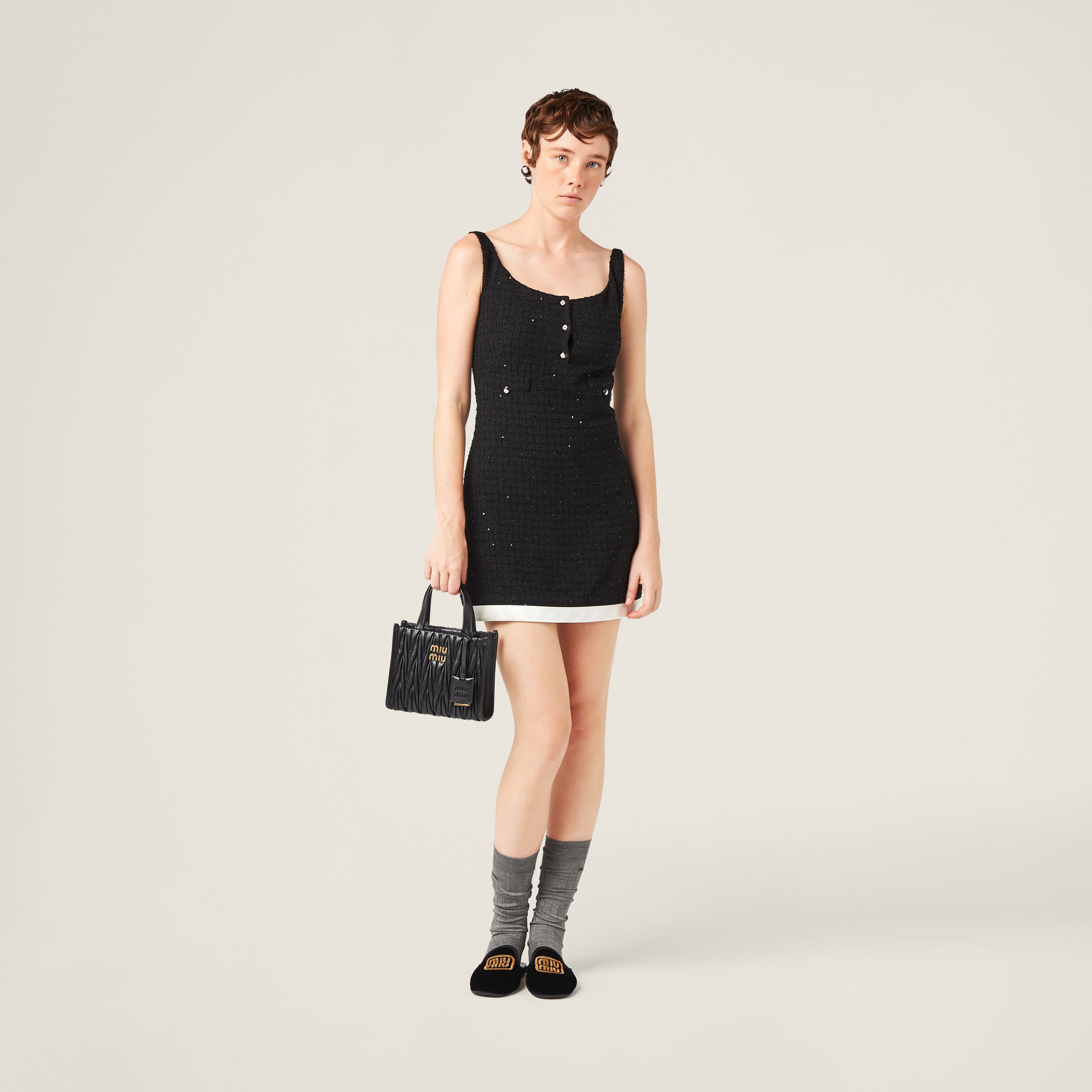 Black Sequined Bouclé Mini-dress | Miu Miu