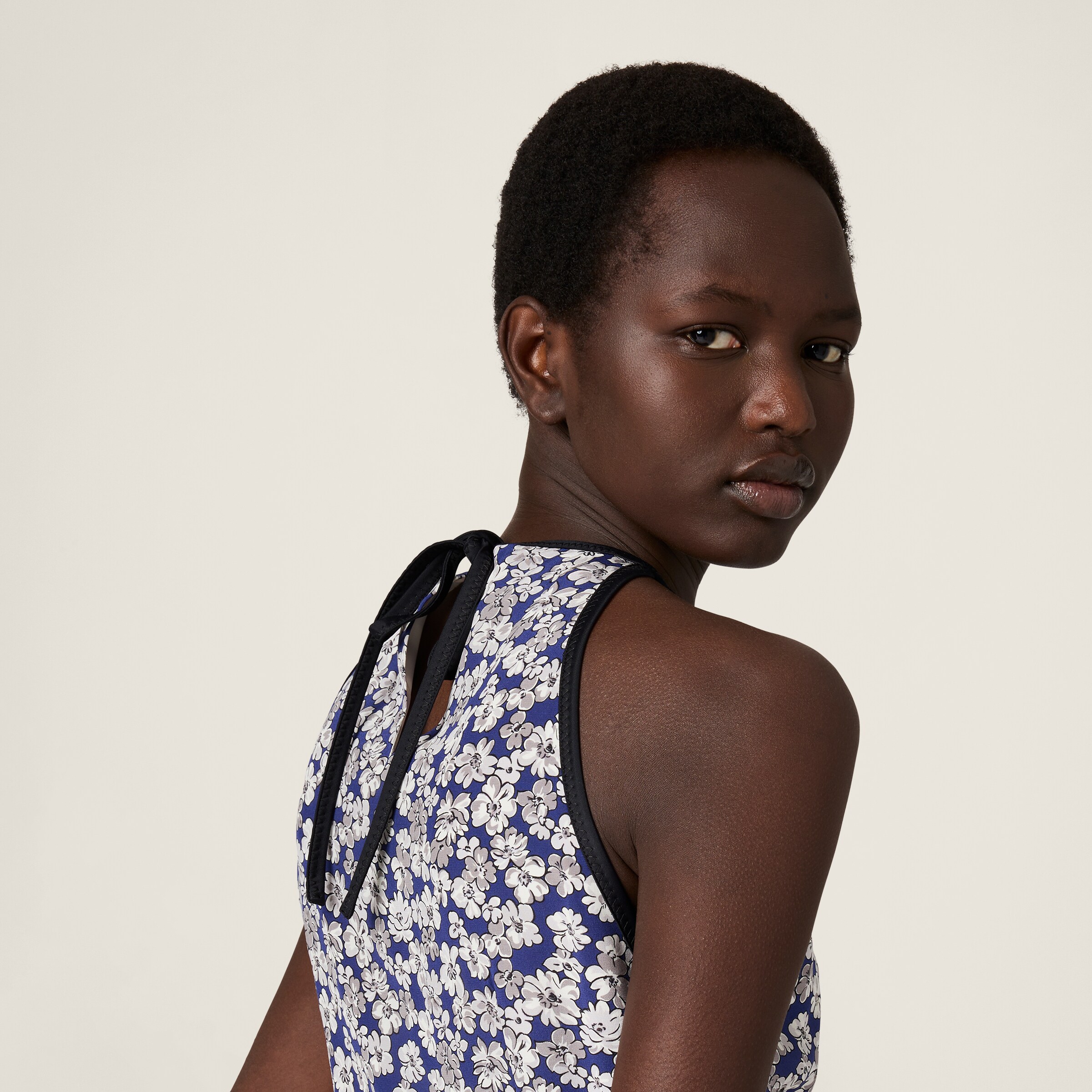 Blue/granite Gray Long Floral Print Crepe De Chine Dress | Miu Miu