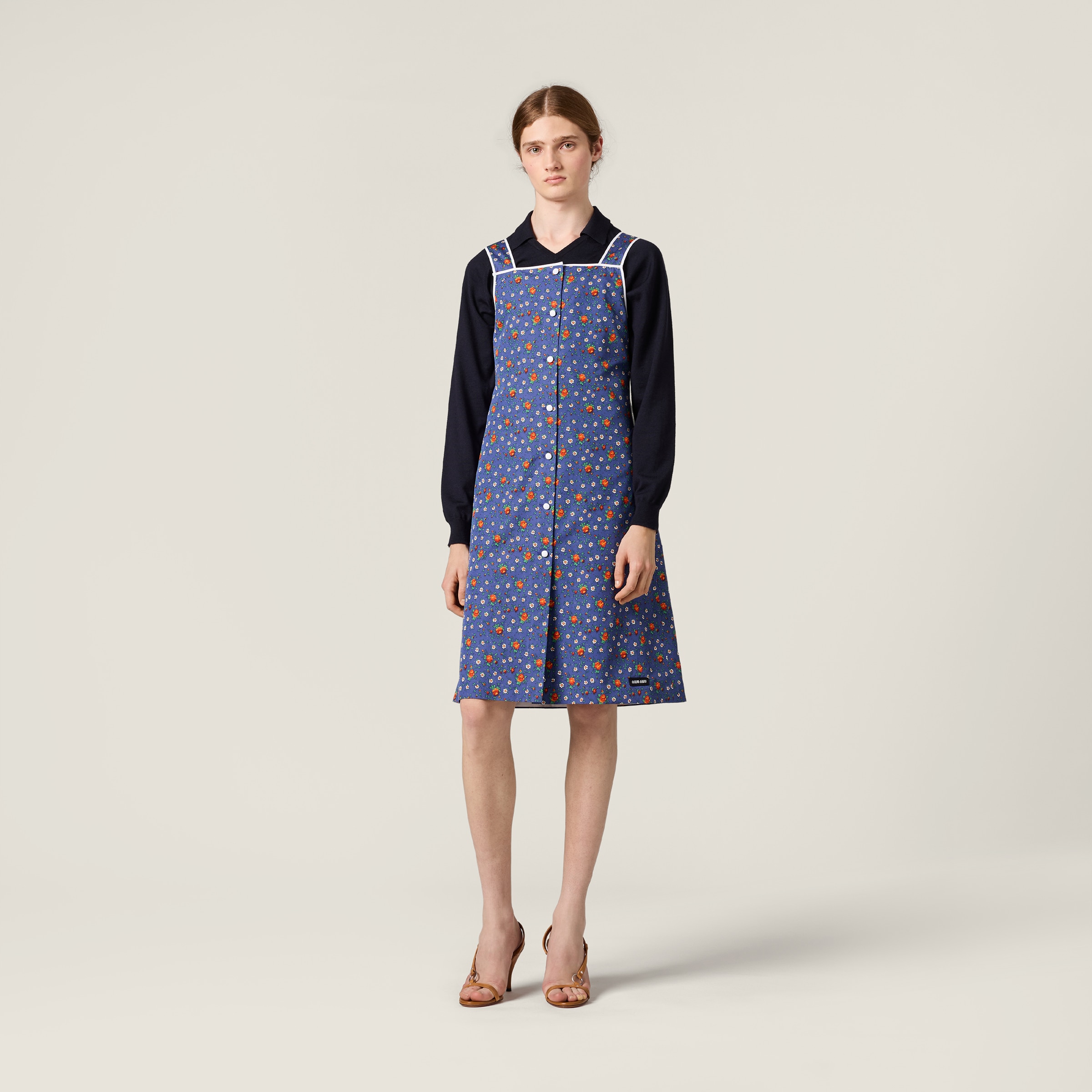 Navy Blue/orange Poplin Dress | Miu Miu - United States
