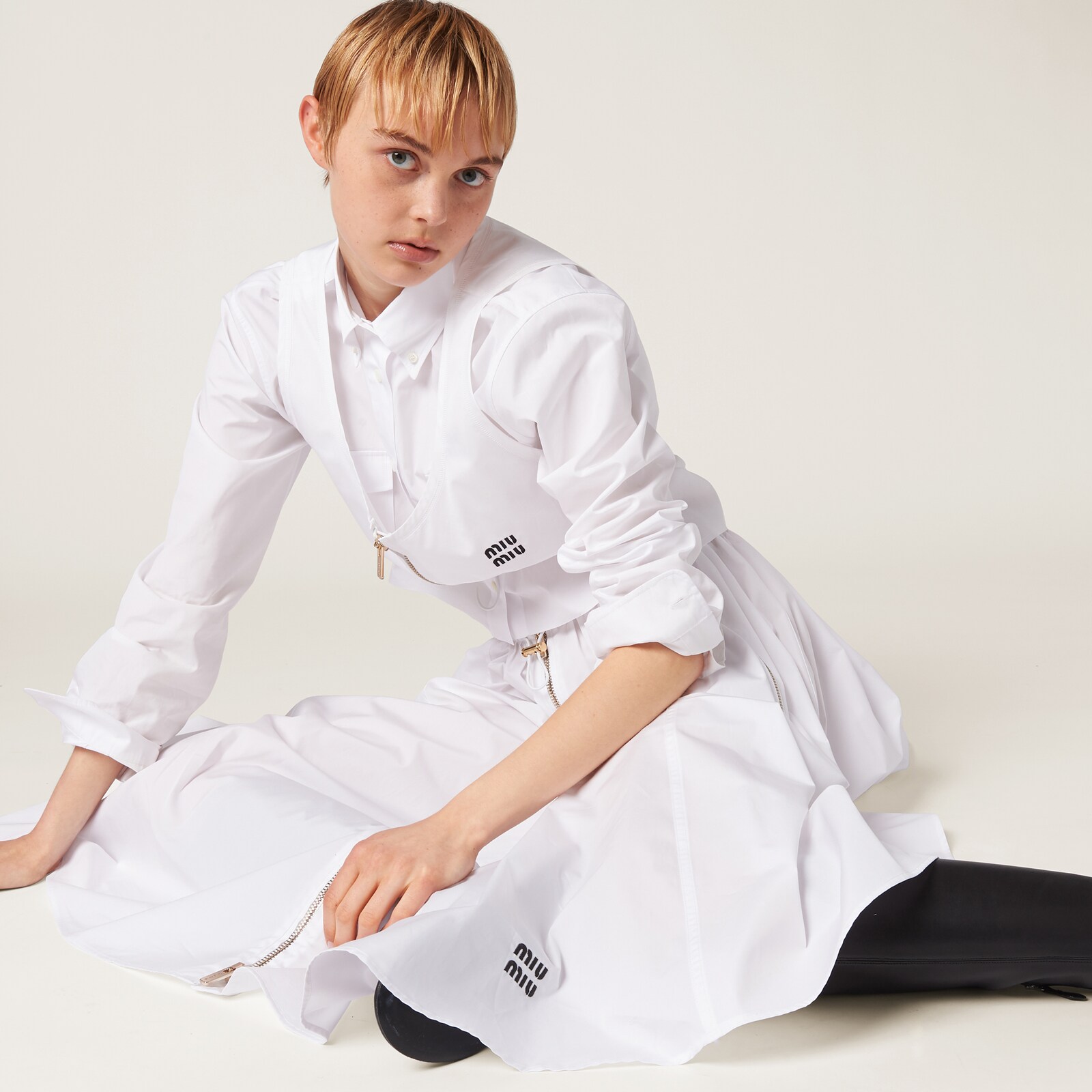 White Long Poplin Skirt Miu Miu