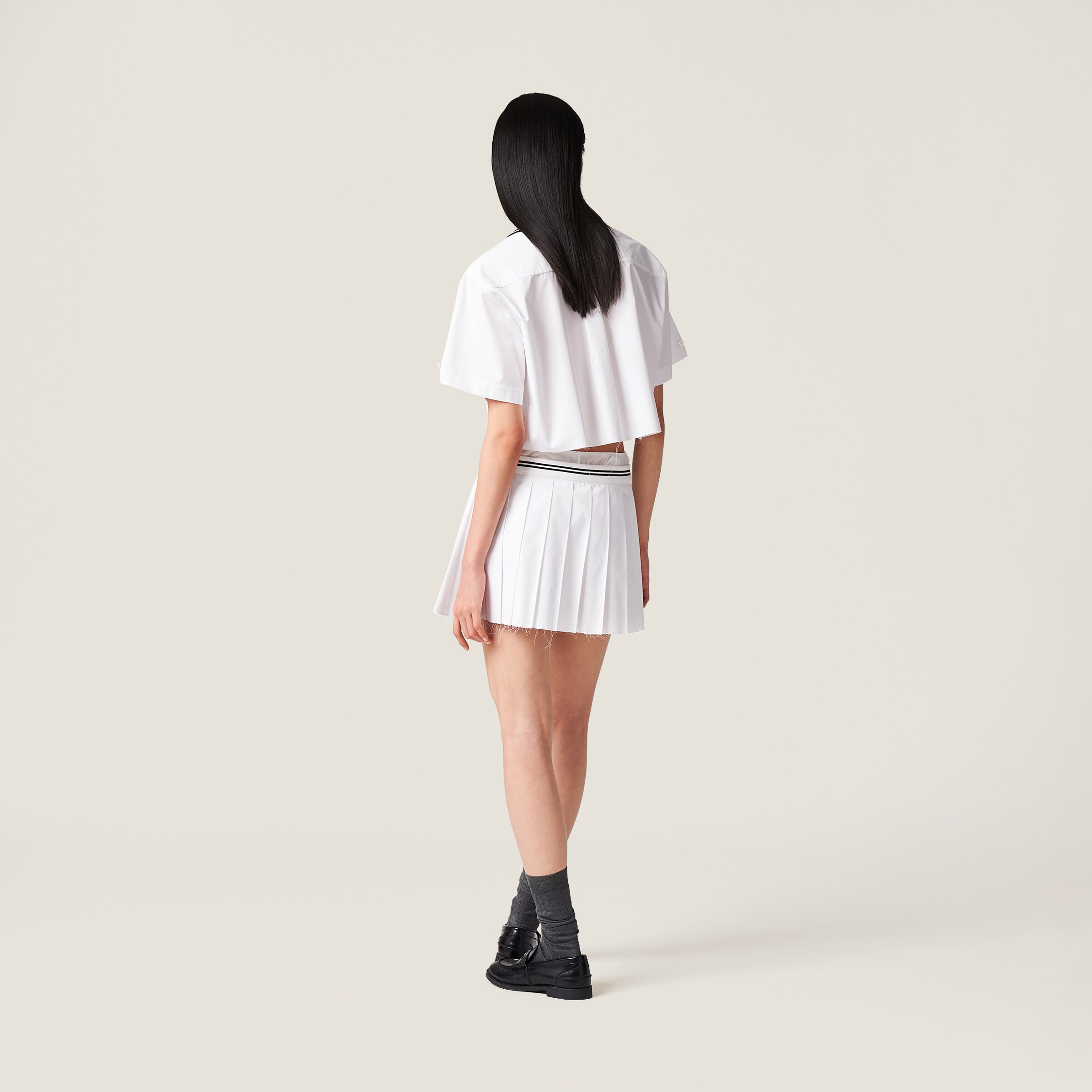 White Poplin Miniskirt Miu Miu
