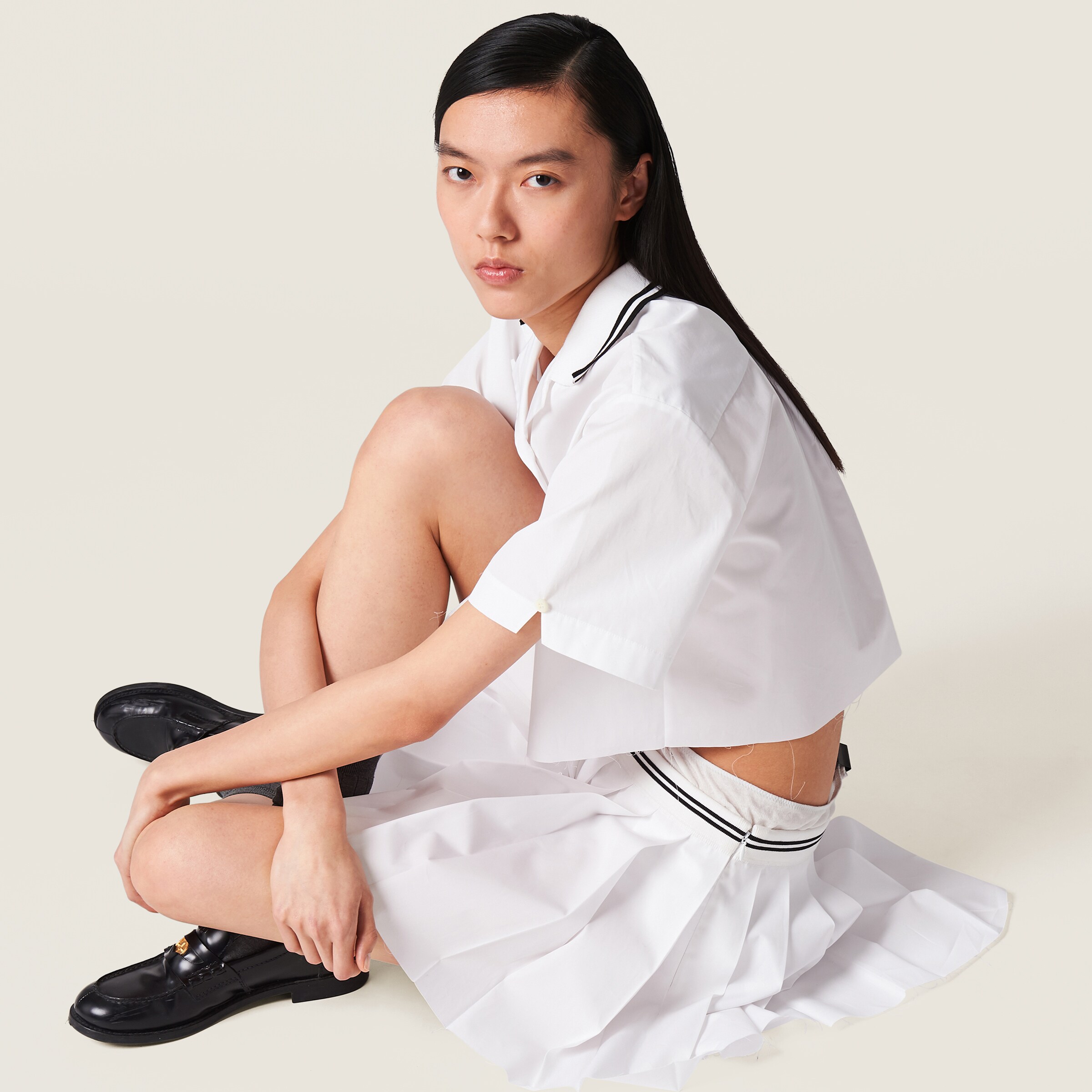 White Poplin Miniskirt Miu Miu