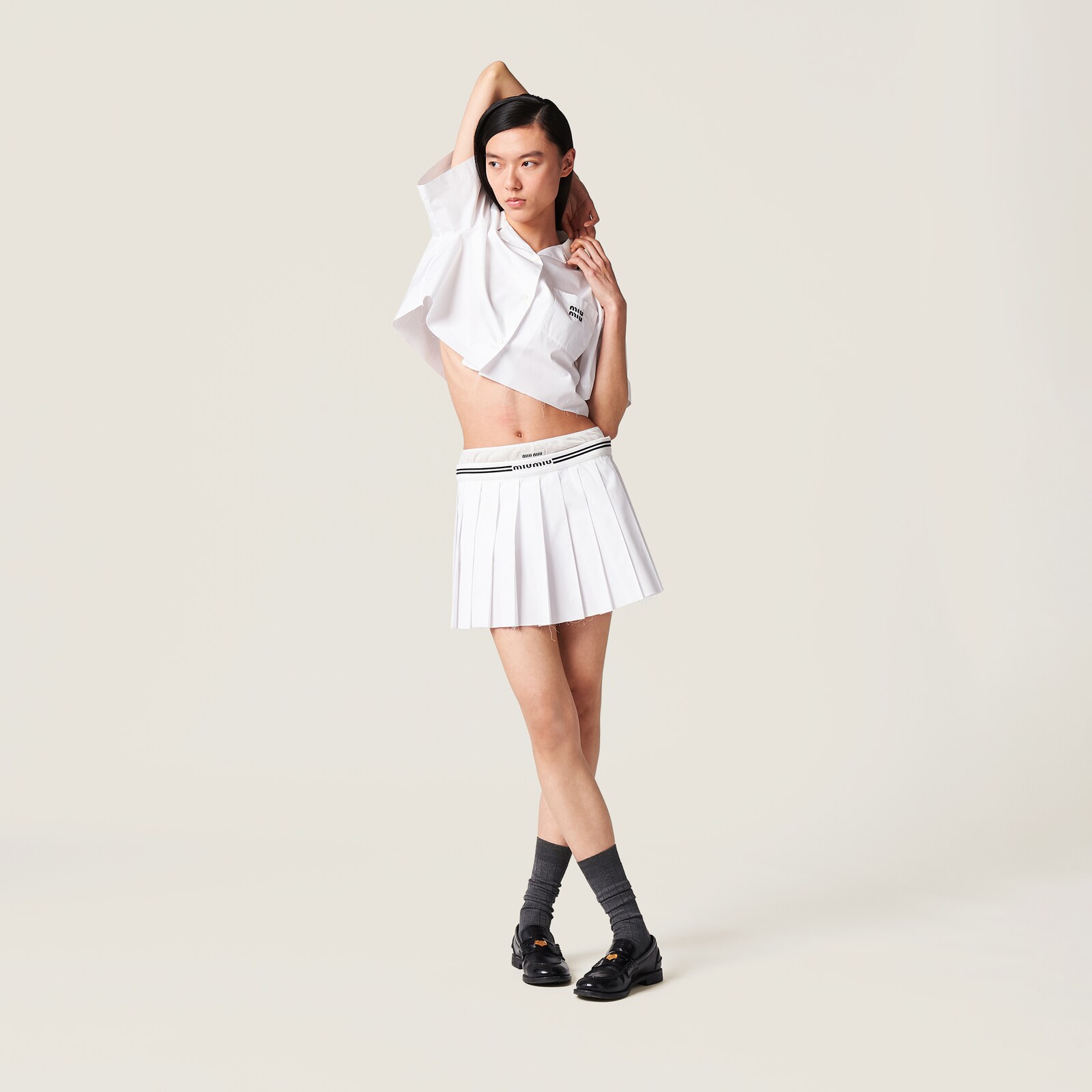 White Poplin Miniskirt Miu Miu