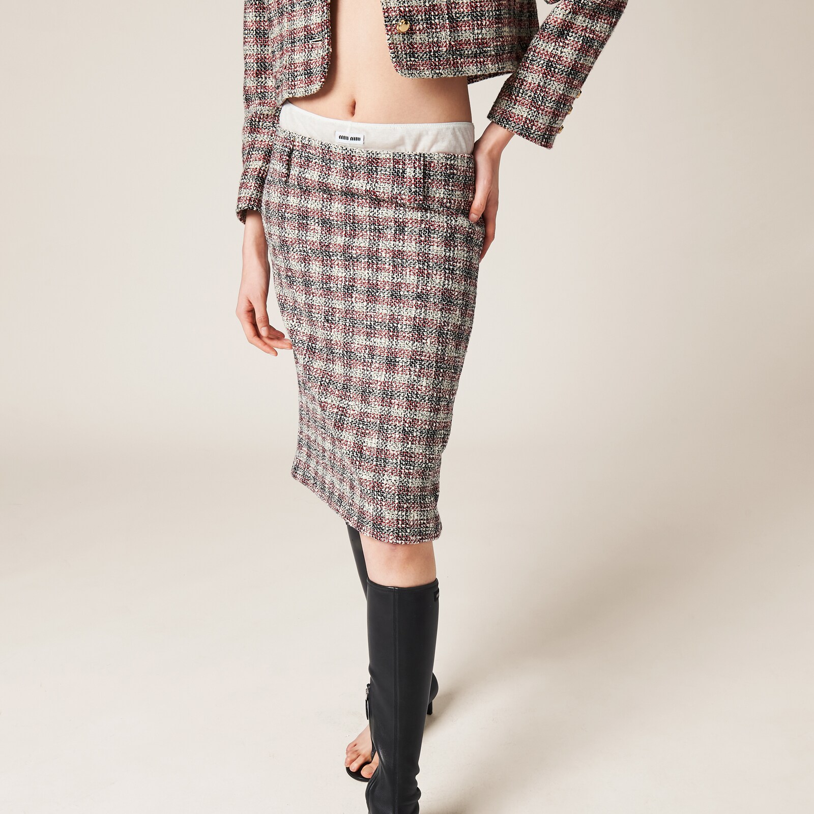 Pomegranate Yellow/red Checked Skirt | Miu Miu