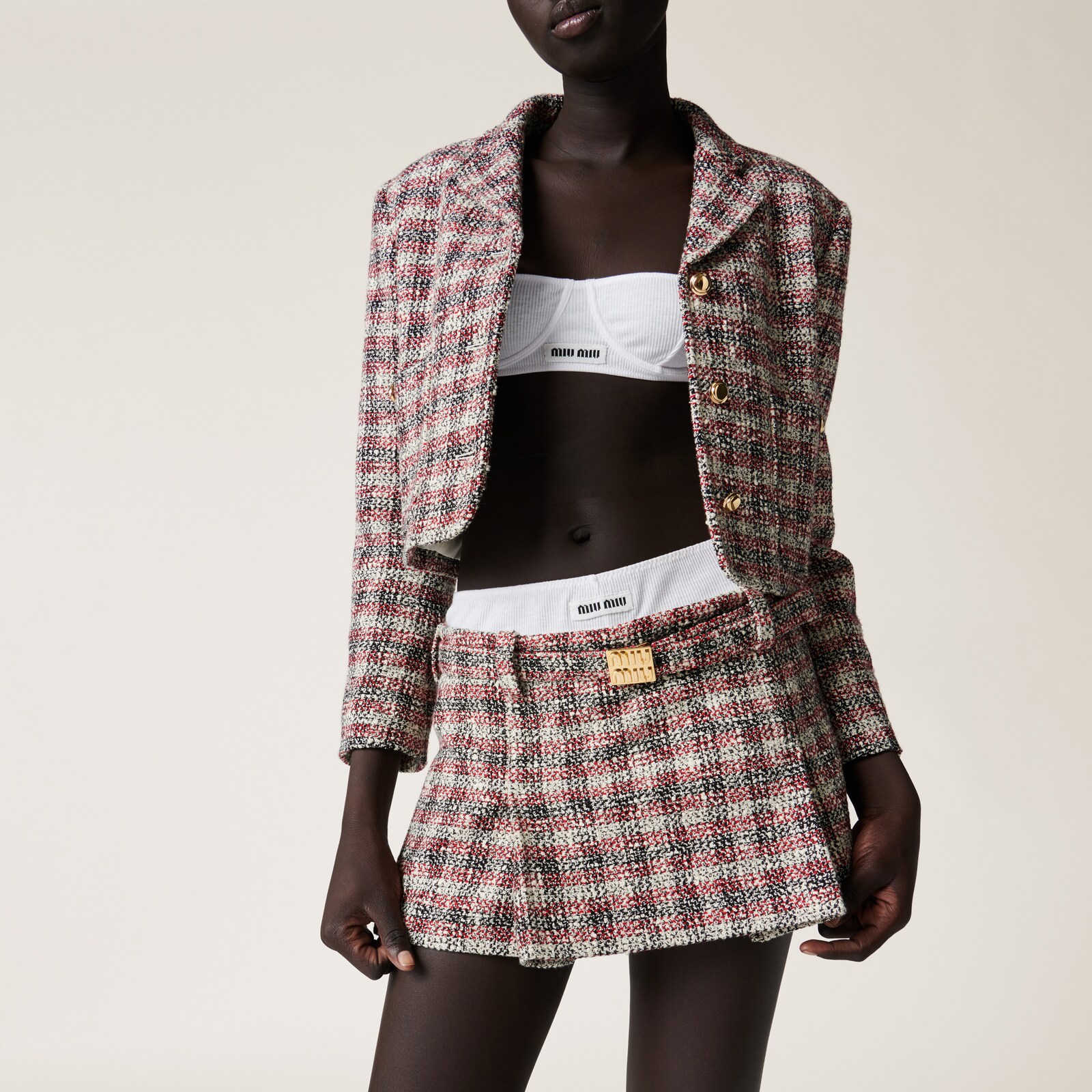 Pomegranate Yellow/red Check Miniskirt | Miu Miu