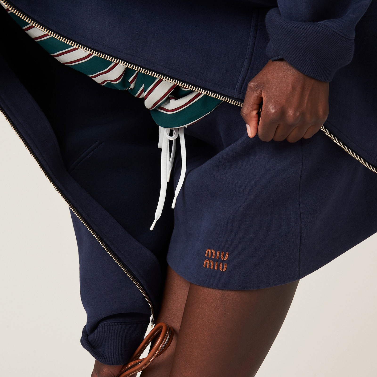 Navy Padded Cotton Fleece Miniskirt | Miu Miu